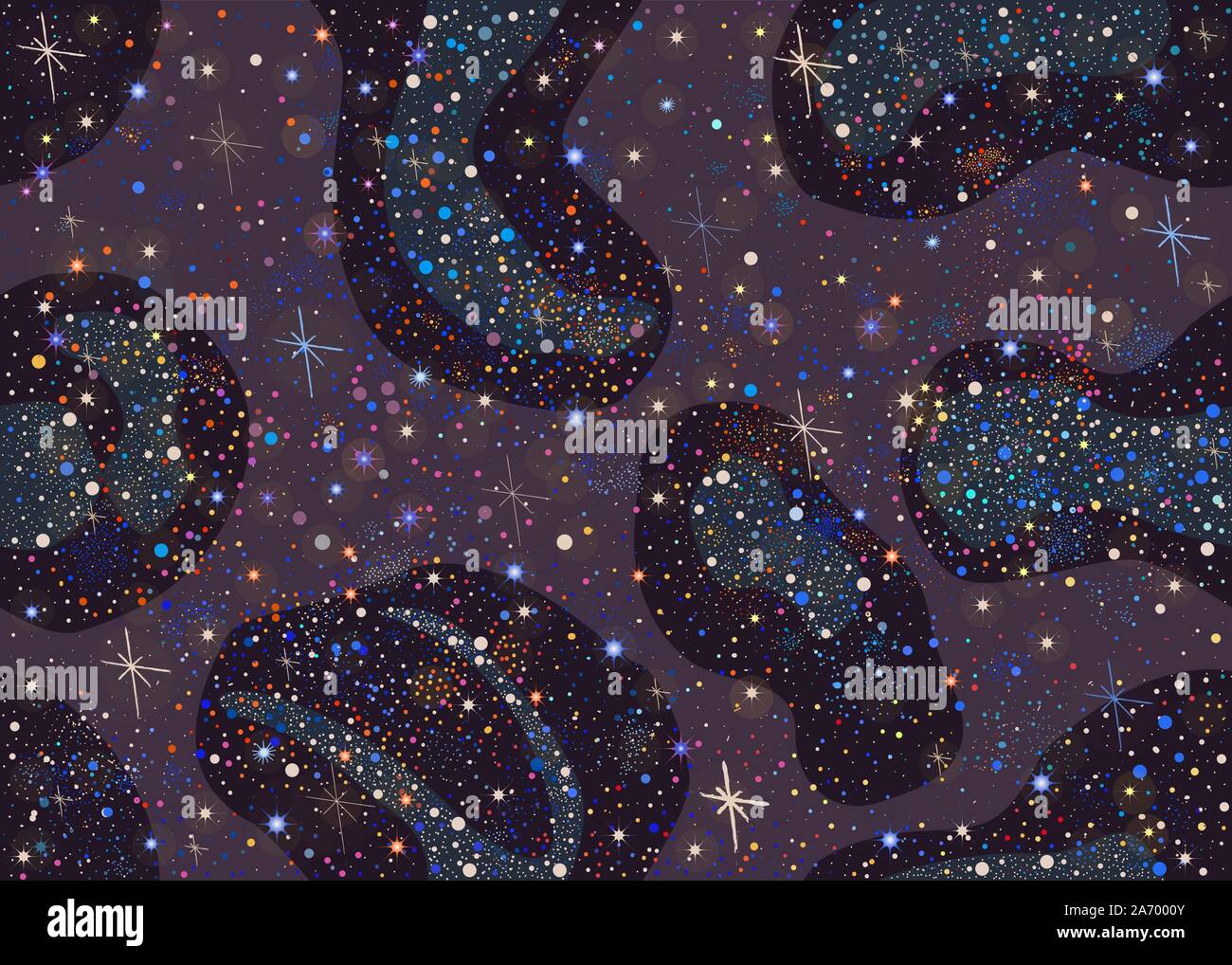 Colorful Seamless Pattern with shiny Stars of all colors. Dark Starry ...