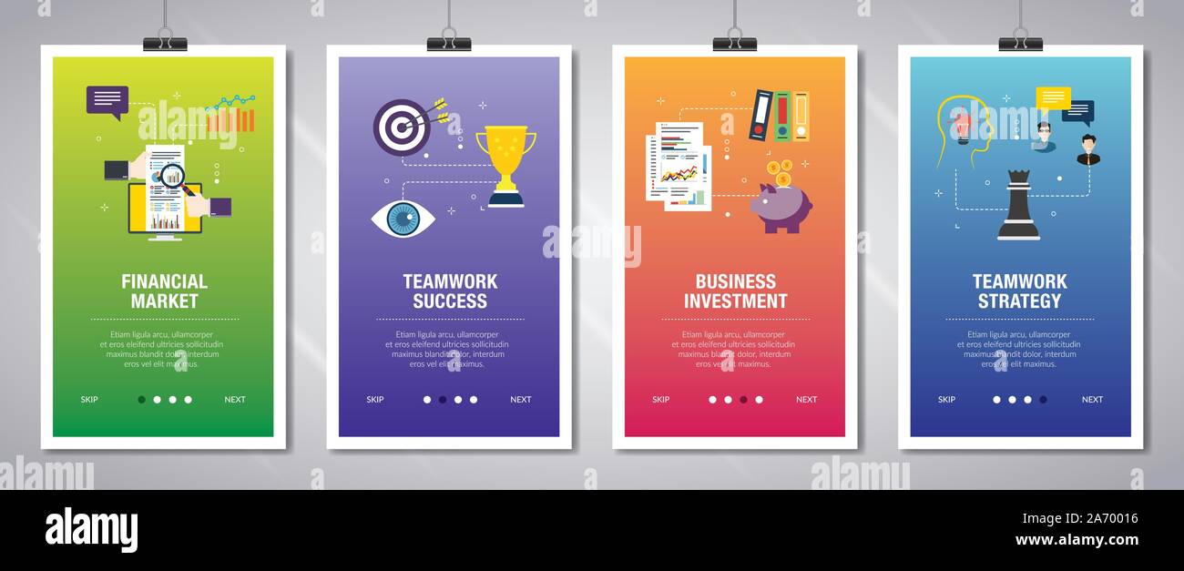 Web banners concept in vector with financial market, teamwork success ...