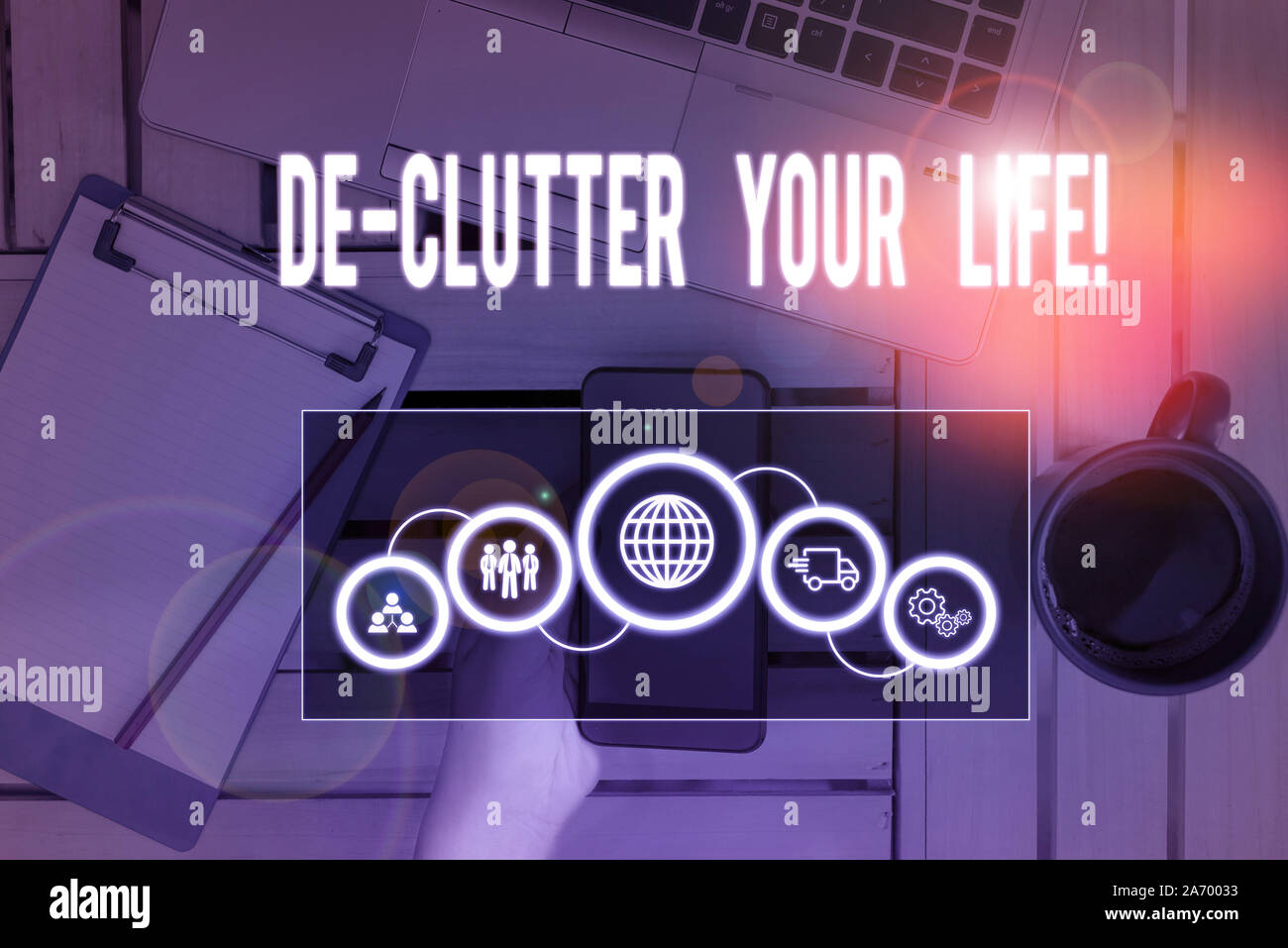 Writing note showing De Clutter Your Life. Business concept for remove ...