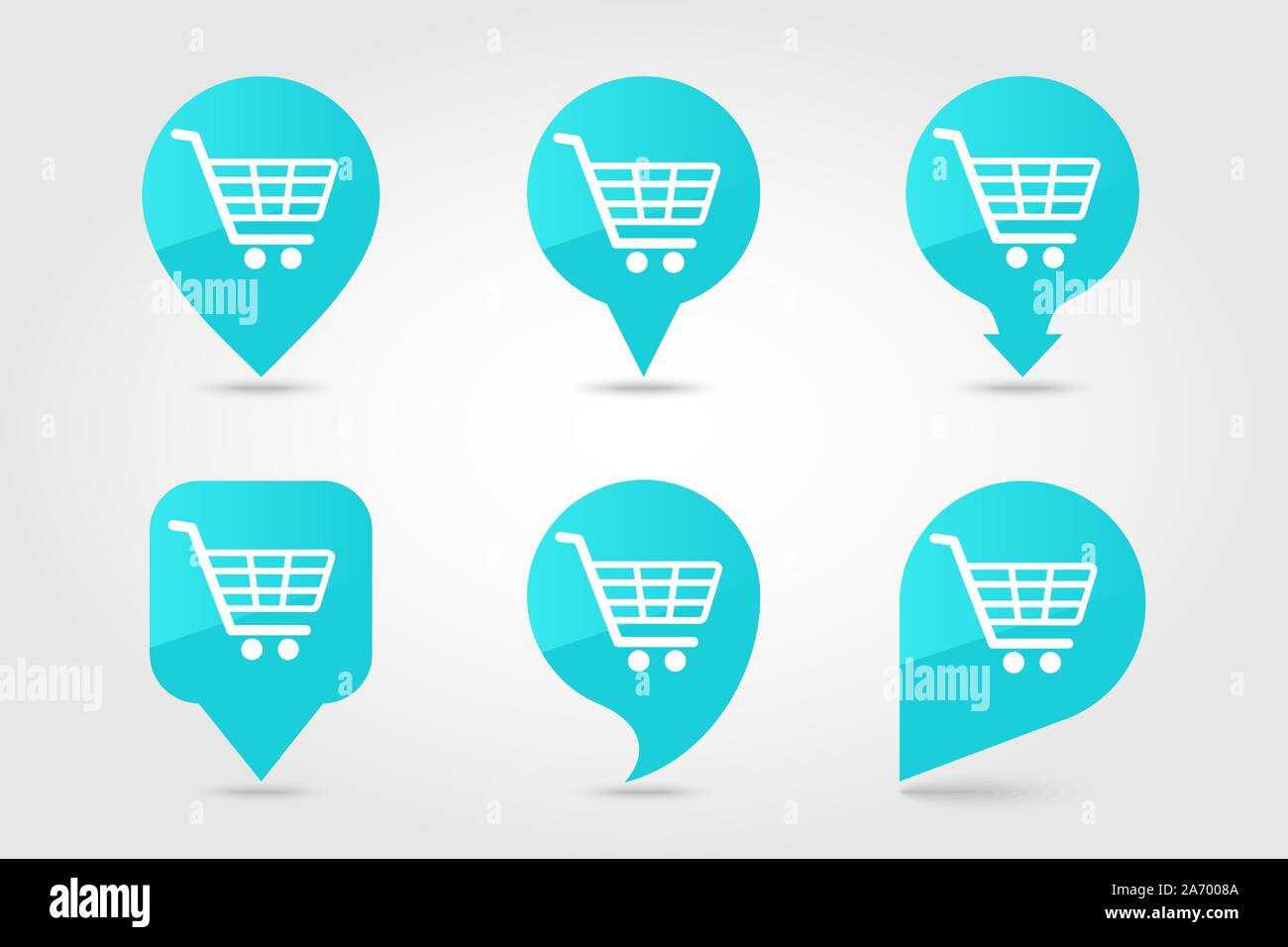 Shopping mall cart isolated vector pin map icon. E-commerce sign. Map ...
