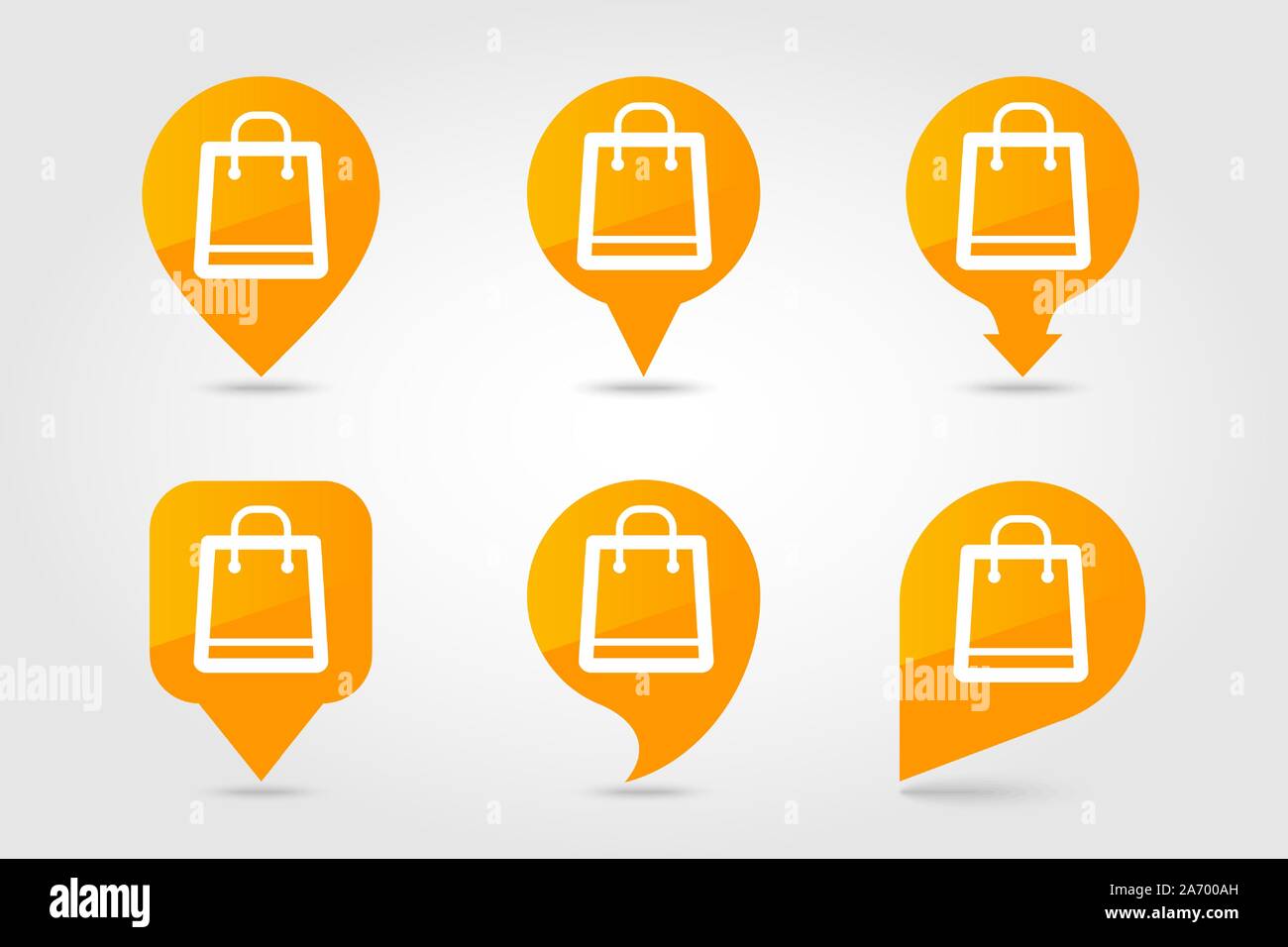 Shopping bag pin map icon. E-commerce sign. Map pointer. Map markers ...