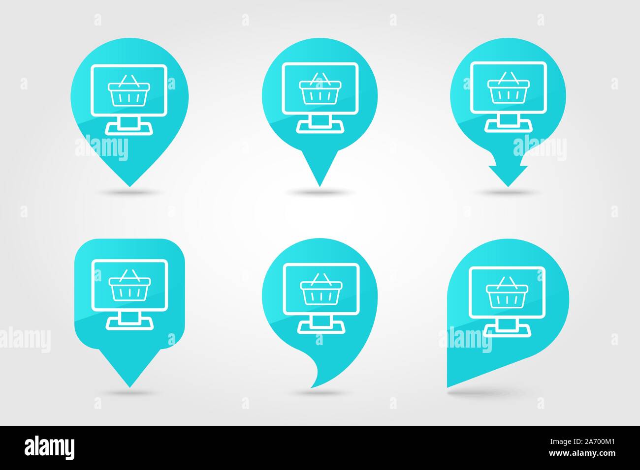 Computer display with shopping cart pin map icon vector. Online shoping ...