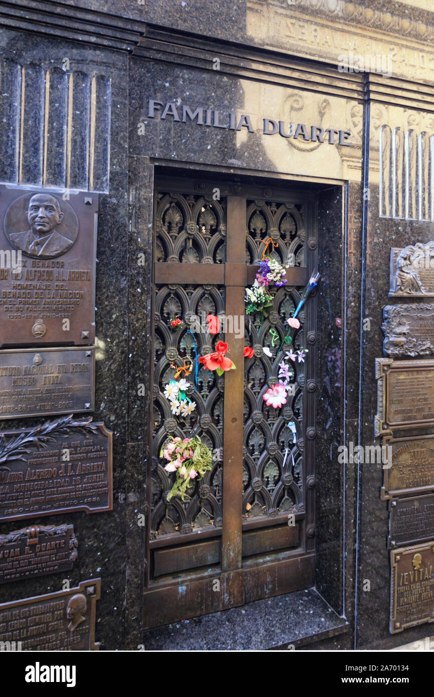 Argentina, Buenos Aires, Recoleta Cemetery, Tomb of Eva Peron Stock ...