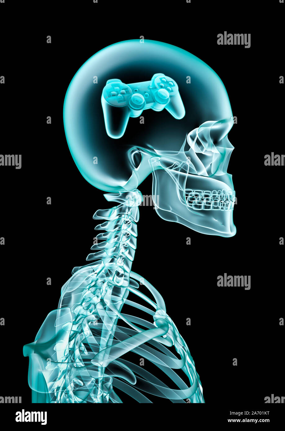 X-ray video gamer / 3D illustration of human skeleton x-ray showing ...
