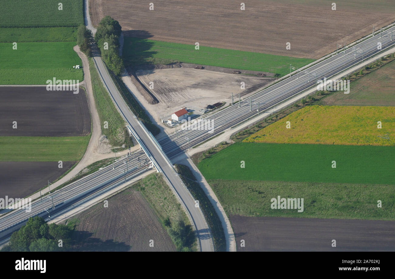 aerial view of railway (railroad) line tracks seen from plane Stock ...