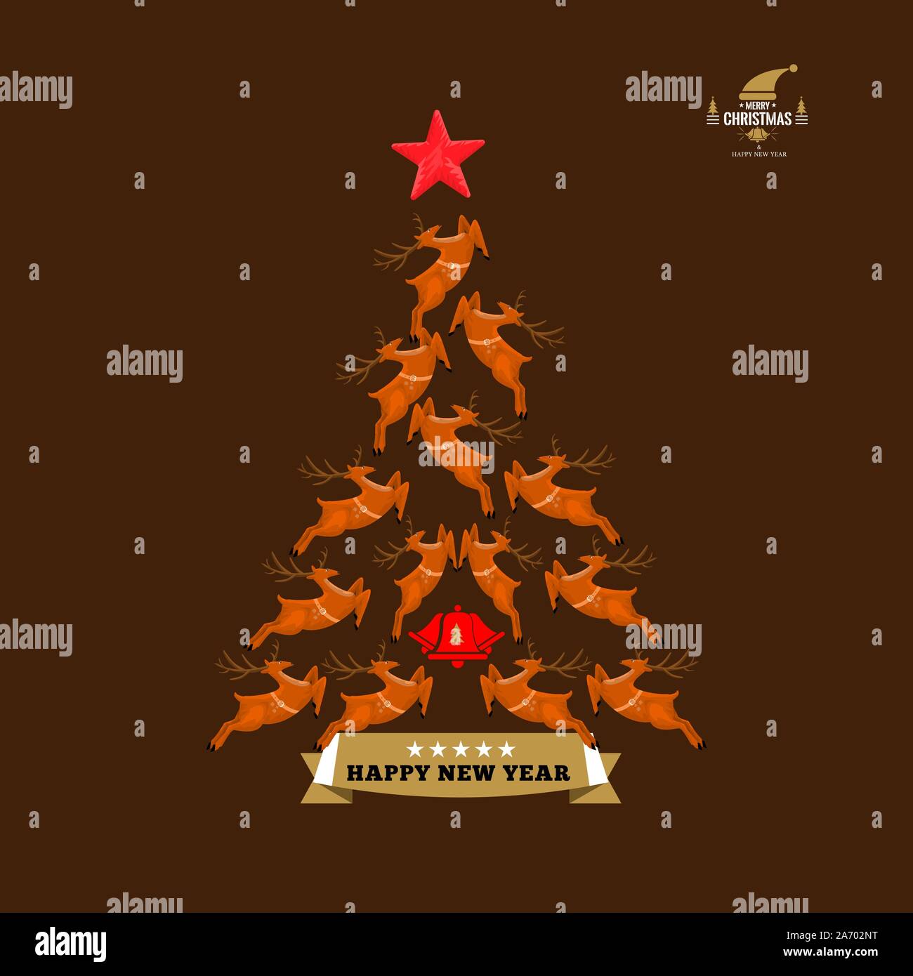 Christmas tree made of with flying or runing christmas reindeers ...