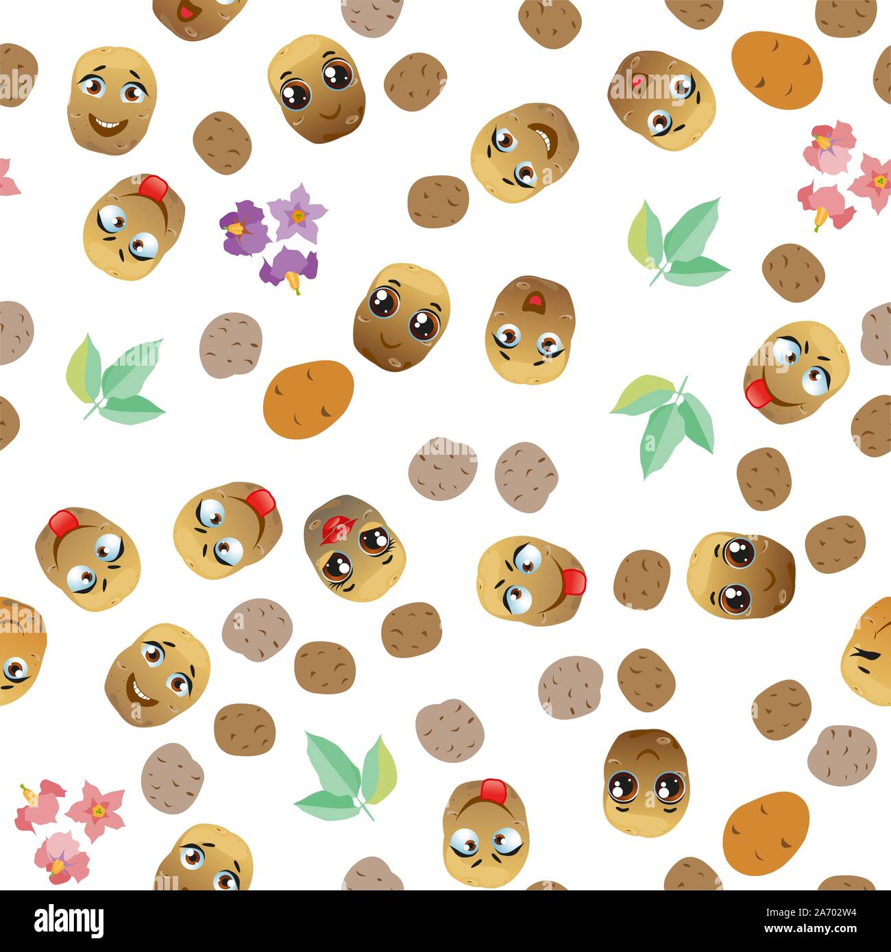Cute seamless pattern with cartoon emoji potatoes Stock Vector Image ...