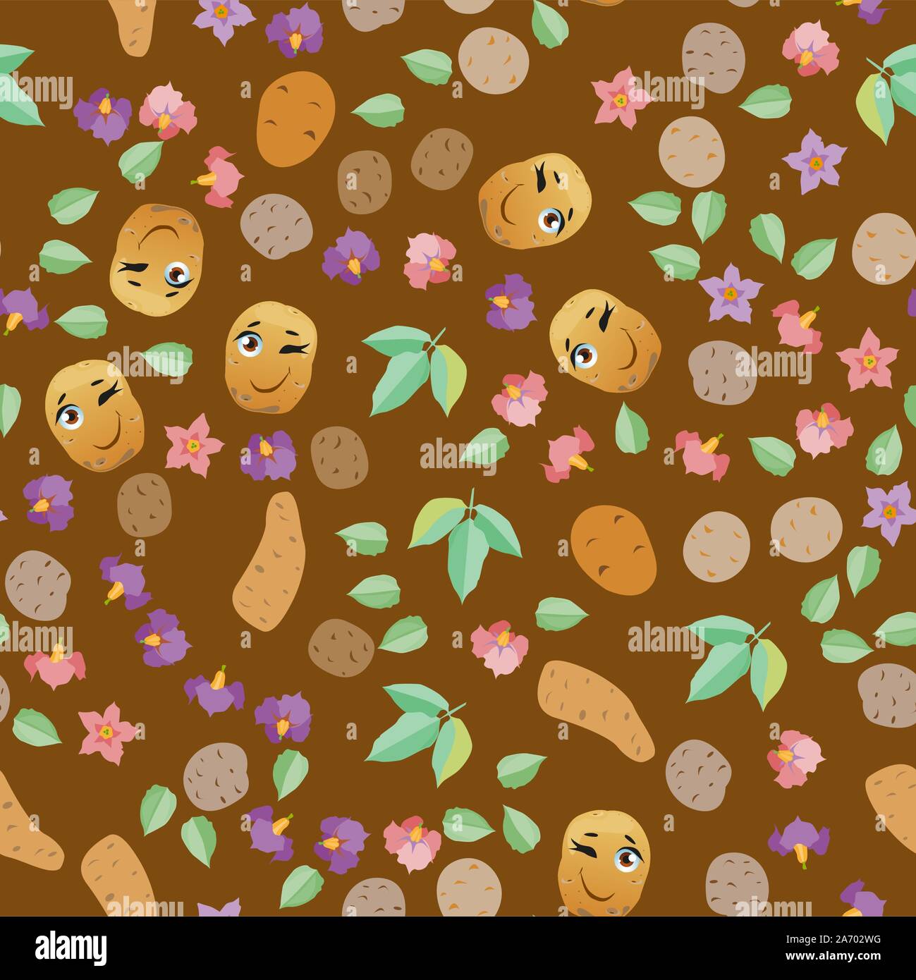 Cute seamless pattern with cartoon emoji potatoes Stock Vector Image ...