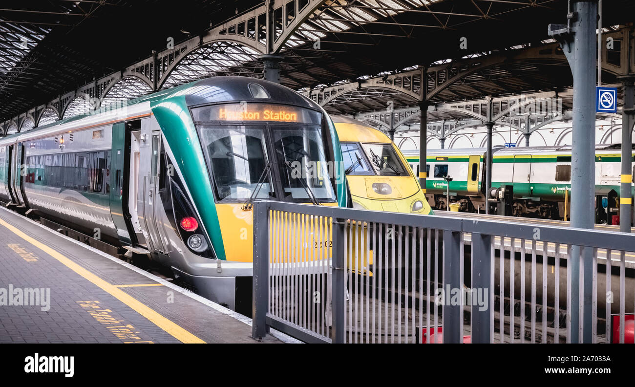 Dublin, Ireland - February 13, 2019: Train access platform at Heuston ...