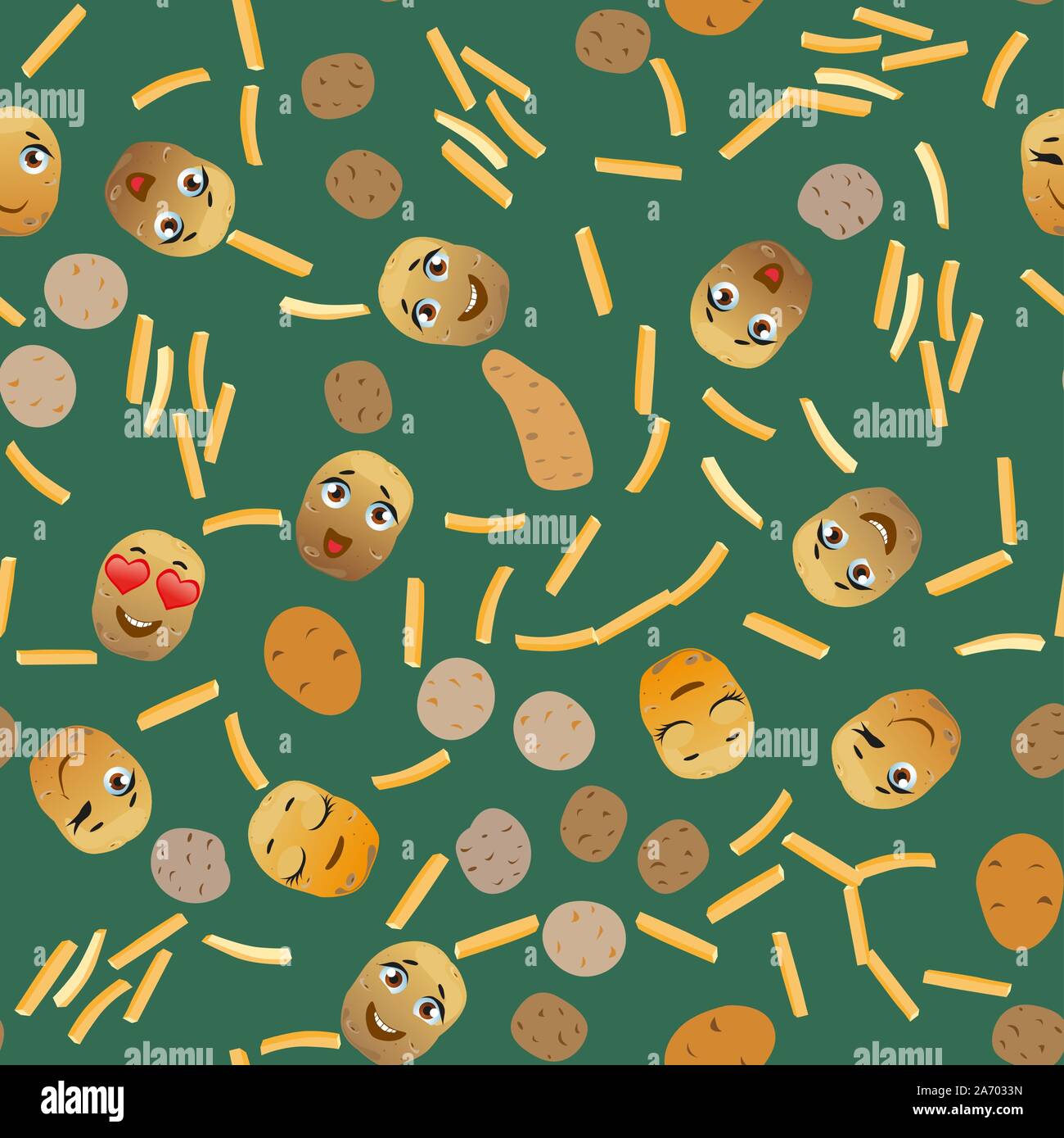Cute seamless pattern with cartoon emoji potatoes Stock Vector Image ...