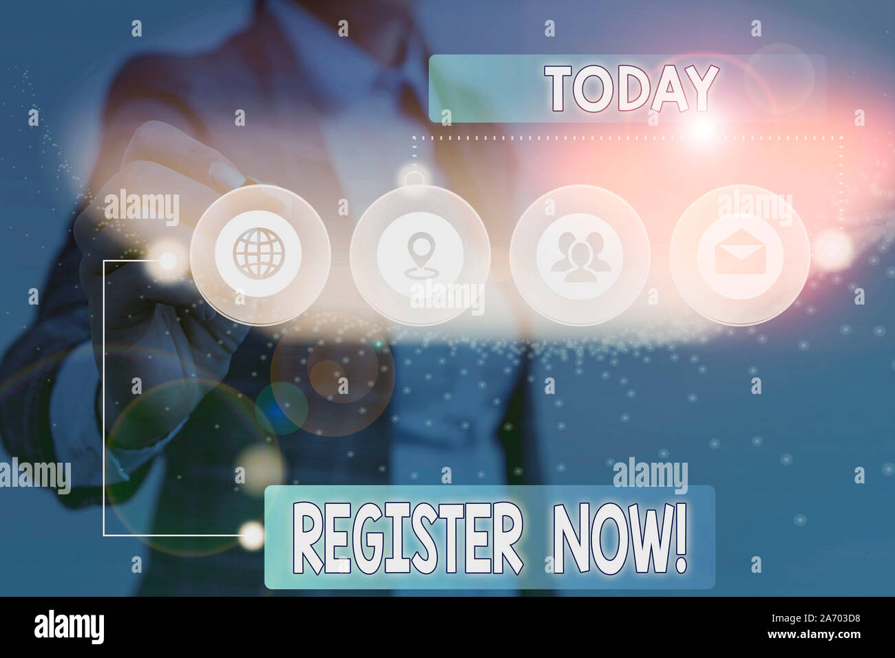 Text sign showing Register Now. Business photo showcasing official list ...