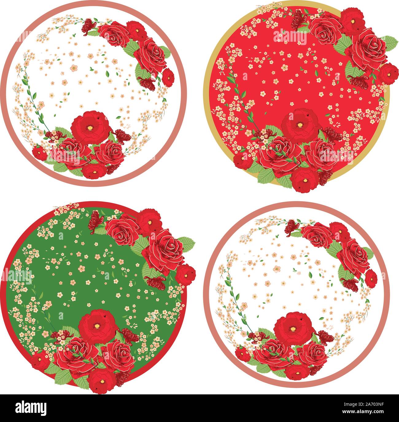 Romantic decorative flower round ornament with roses, floral ...