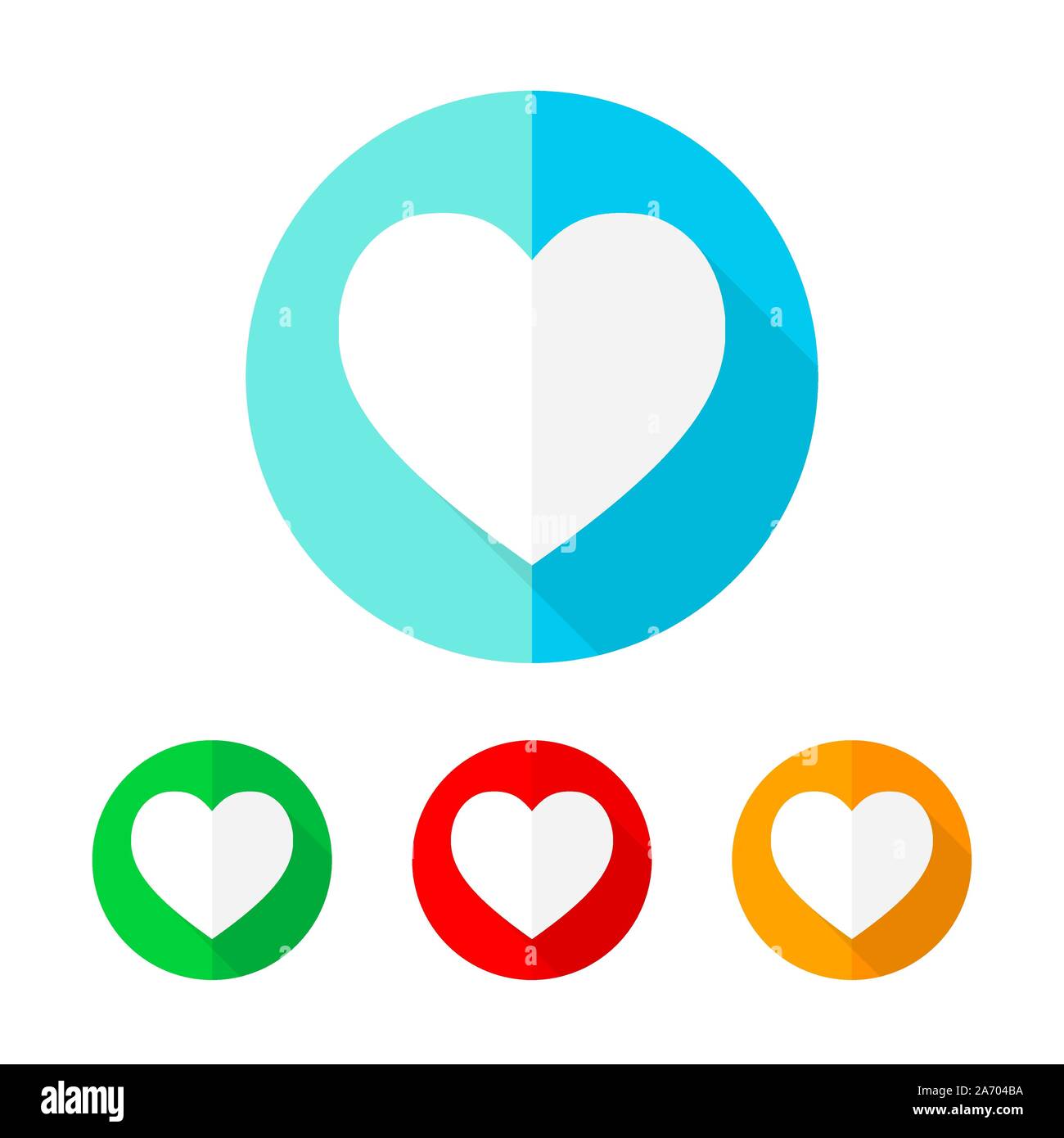 Set of colored heart icons. White heart icon with long shadow. Vector ...
