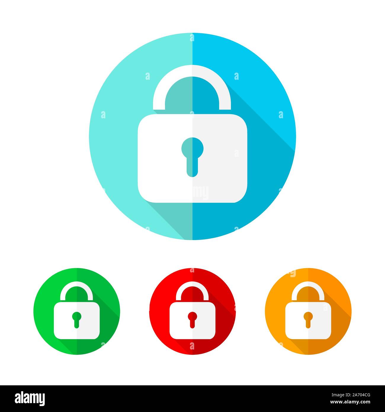 Set of colored padlock icons. White padlock icon with long shadow ...