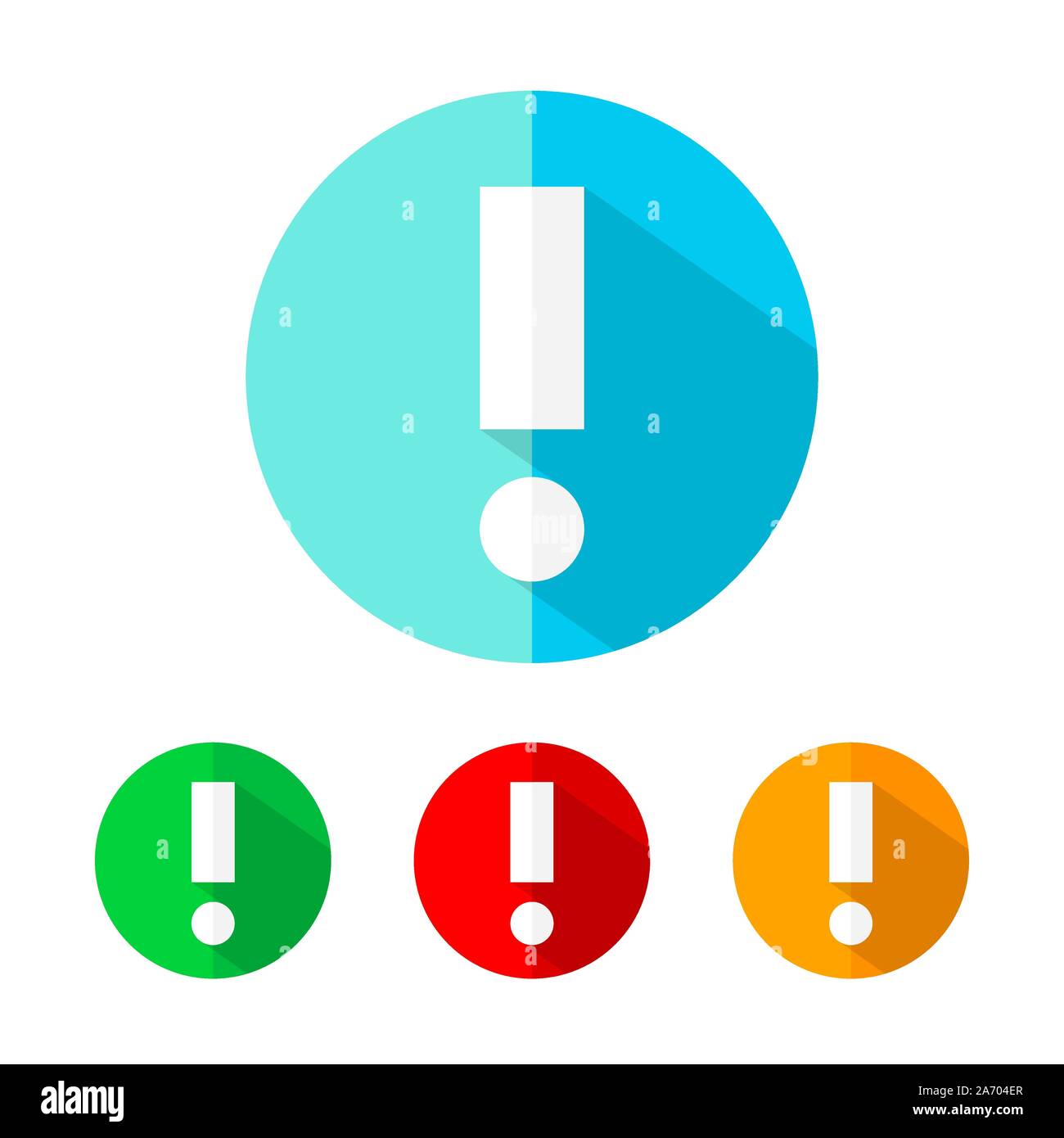 Set of colored warning icons. White warning icon with long shadow ...