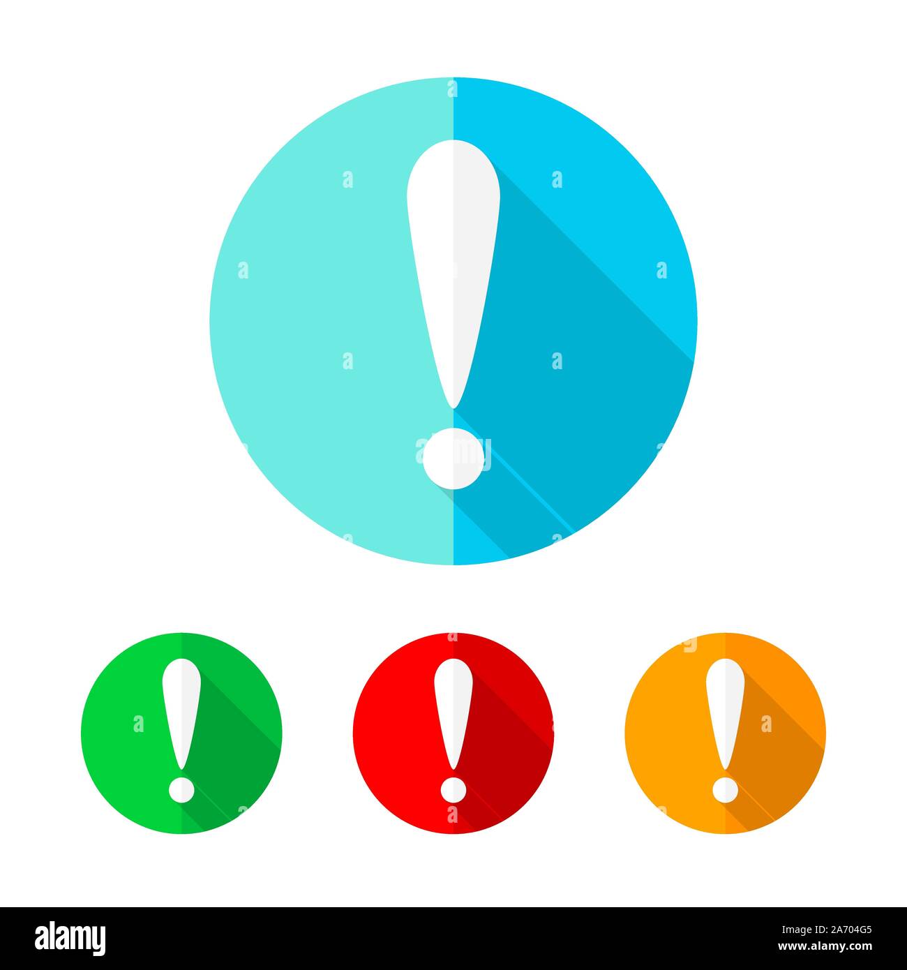 Set of colored circles with exclamation mark icon. White exclamation ...