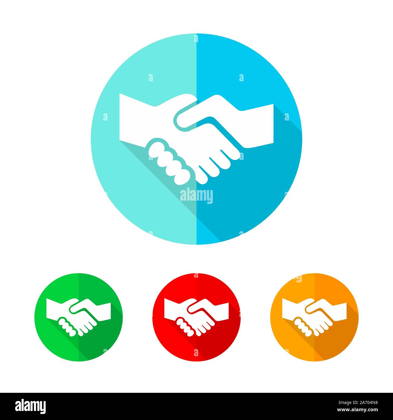 Set of colored handshake icons. White handshake with long shadow ...