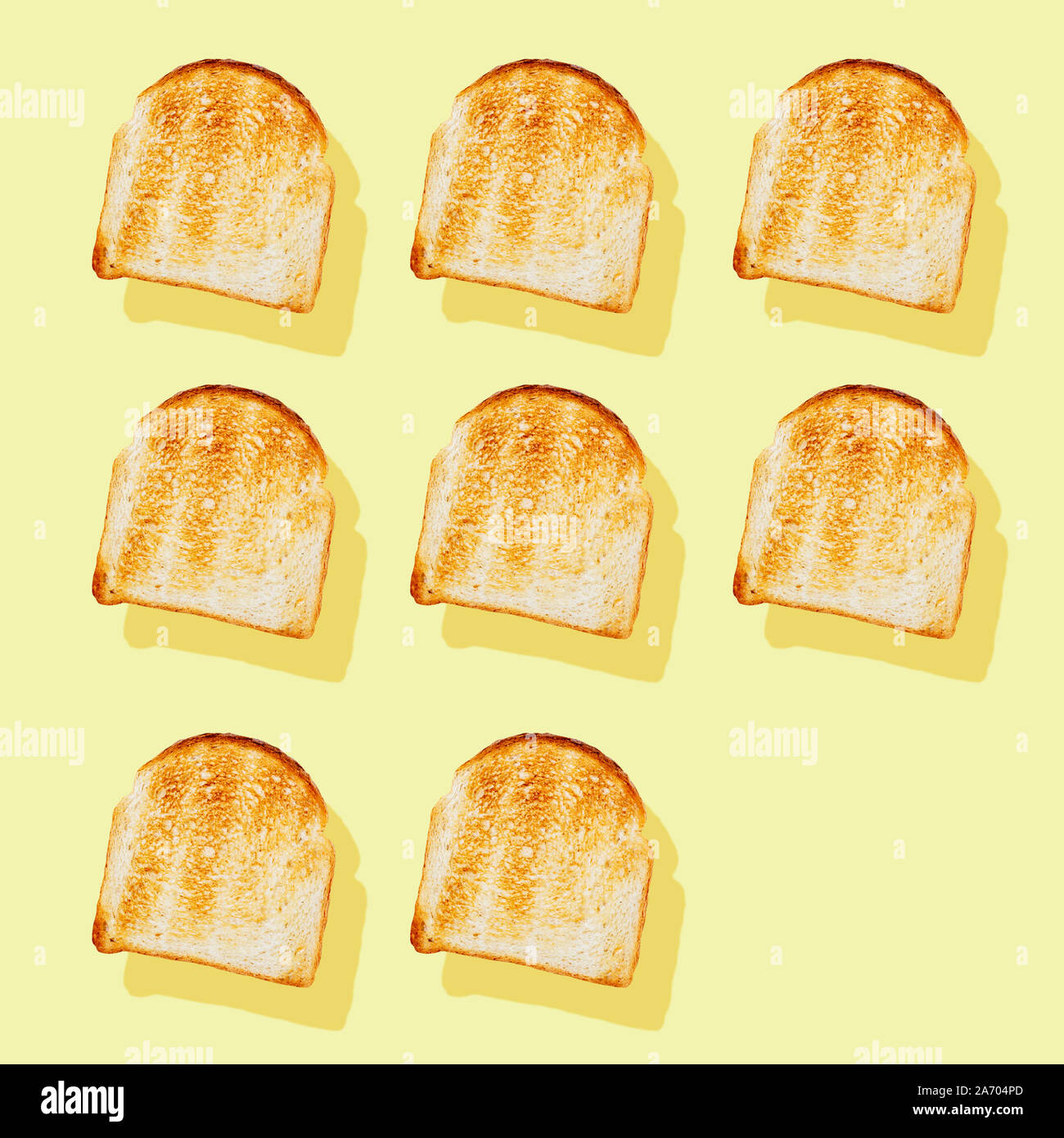 Photography collage of toasted bread on pastel yellow background top ...