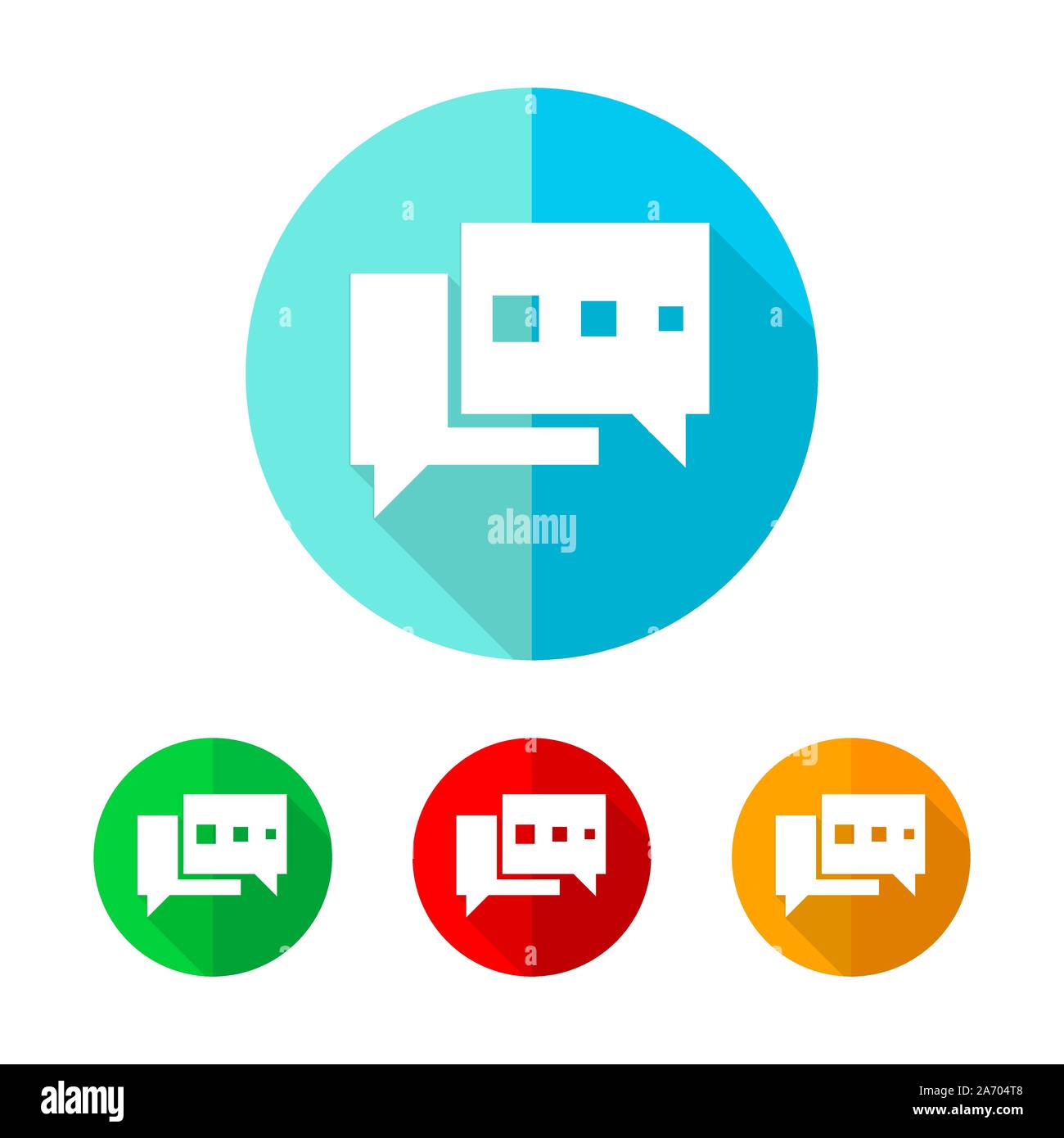 Set of colored circles with chat bubble icon. White chat bubble with ...