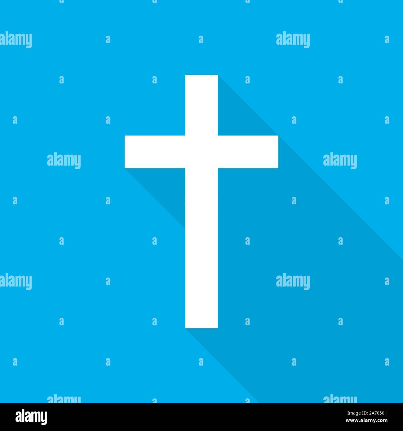 White christian cross icon on blue background. Abstract christian cross ...