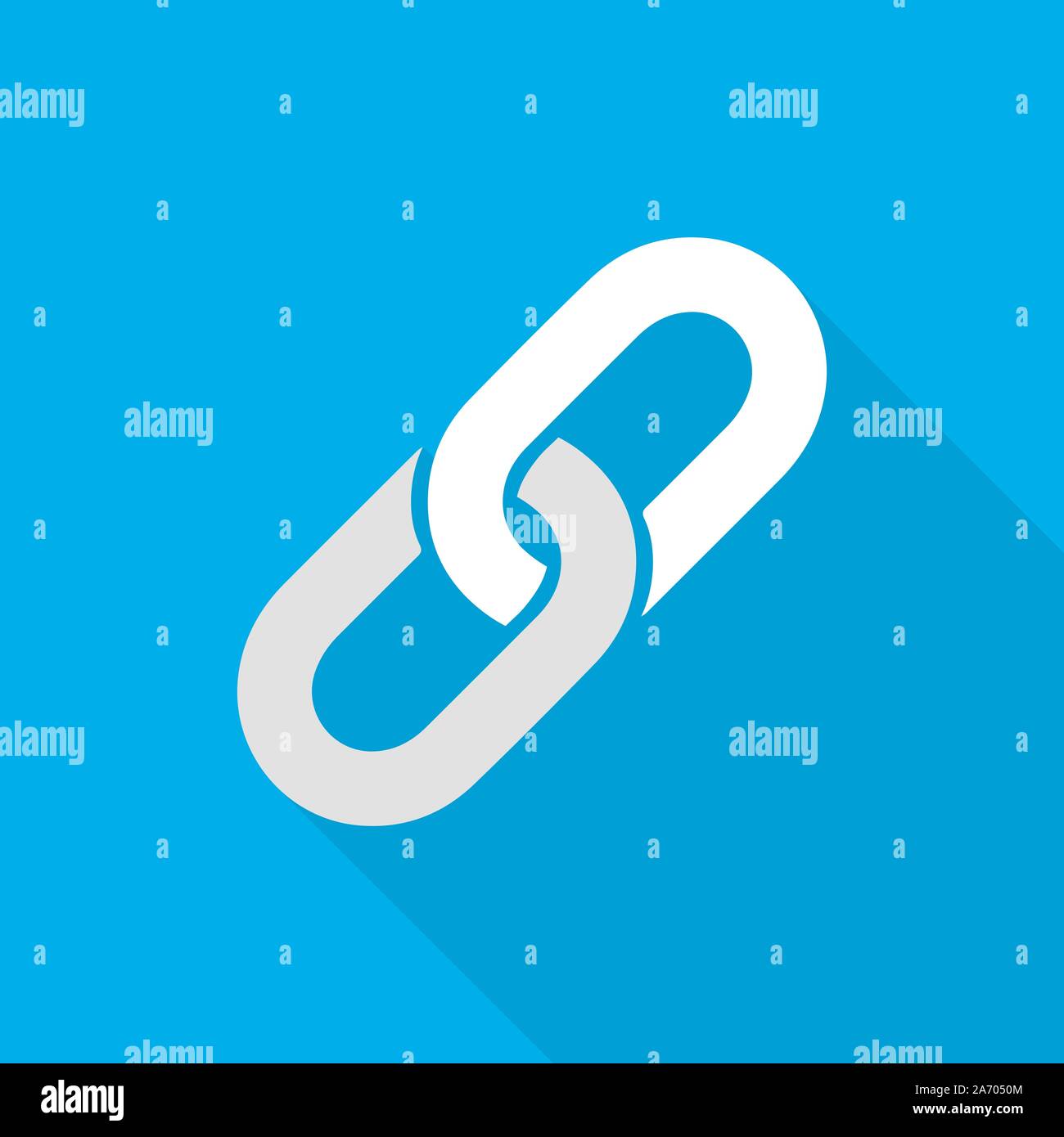 White link sign on blue background with long shadow. Chain icon in flat ...