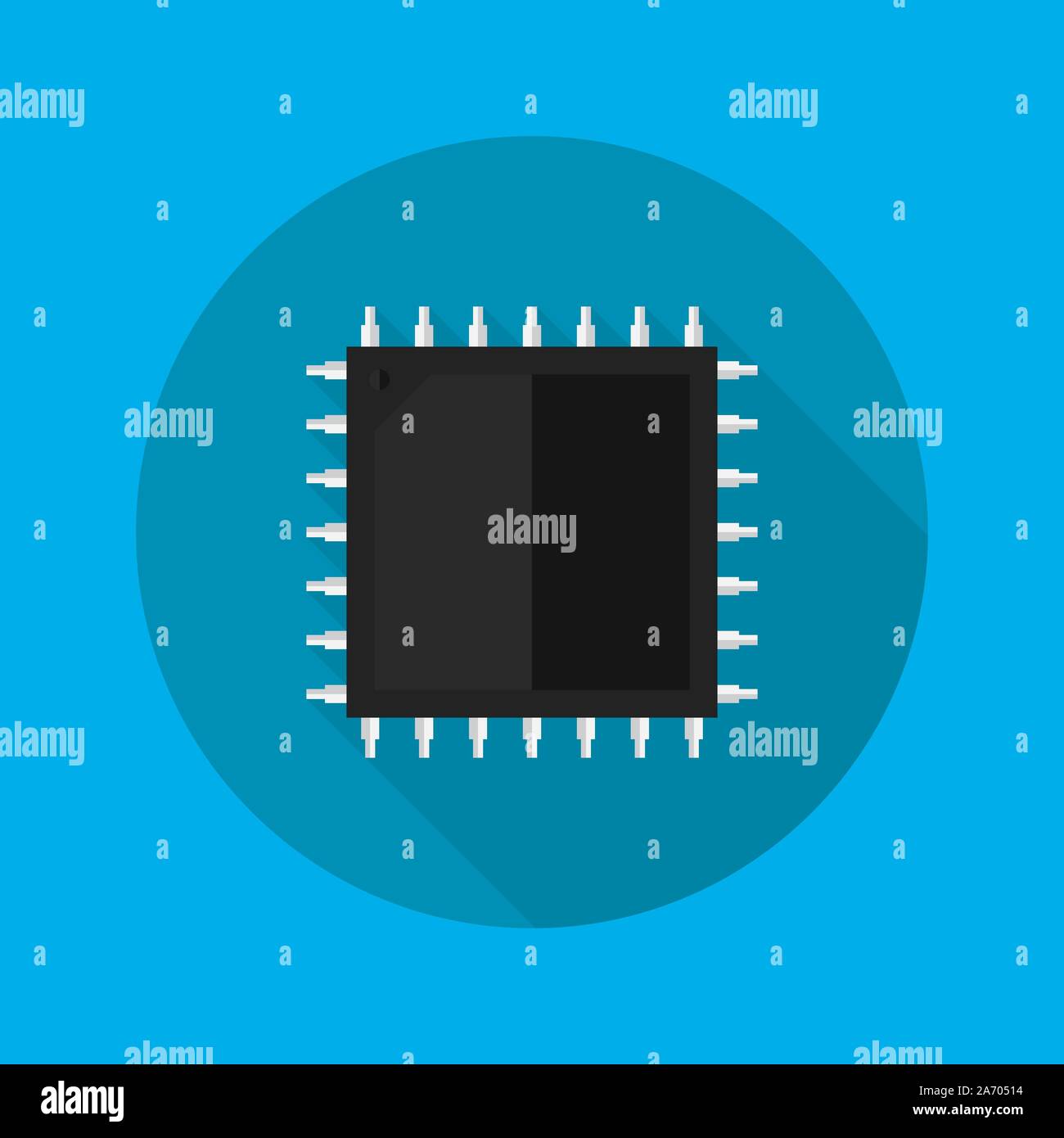 Chip icon in flat design. Simple microchip with long shadow on blue ...