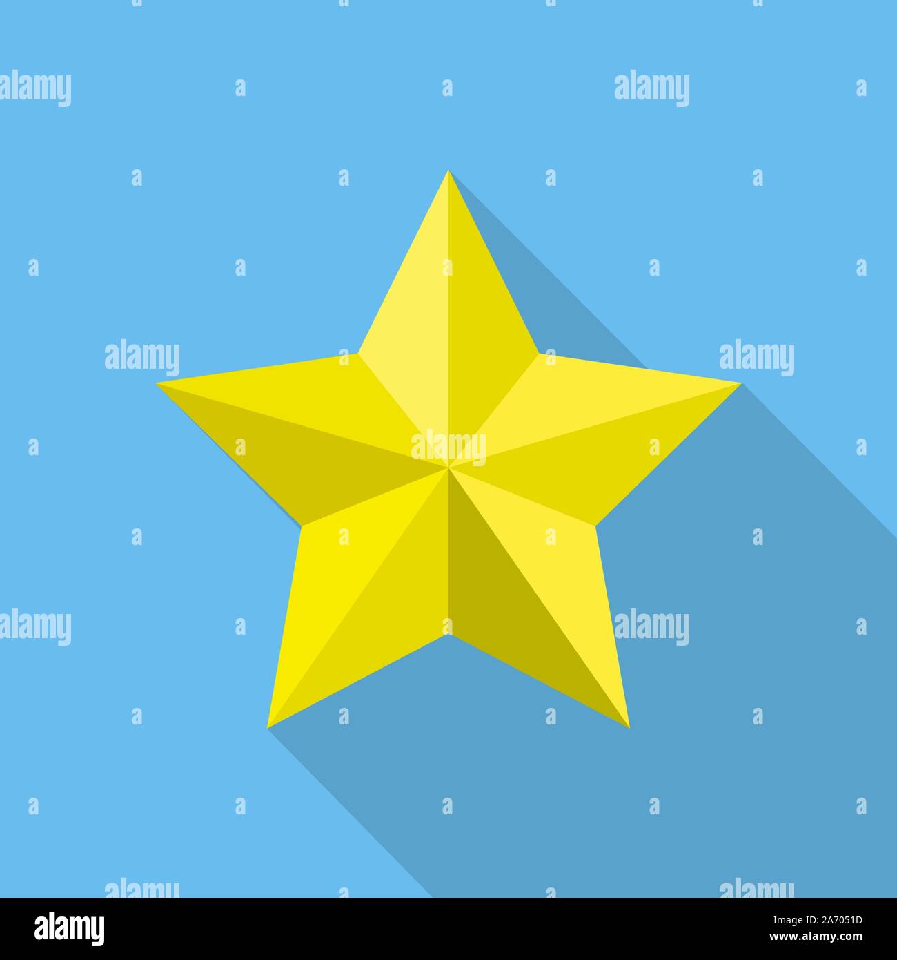 Yellow star icon in flat design. Star on blue background with long shadow. Vector illustration ...