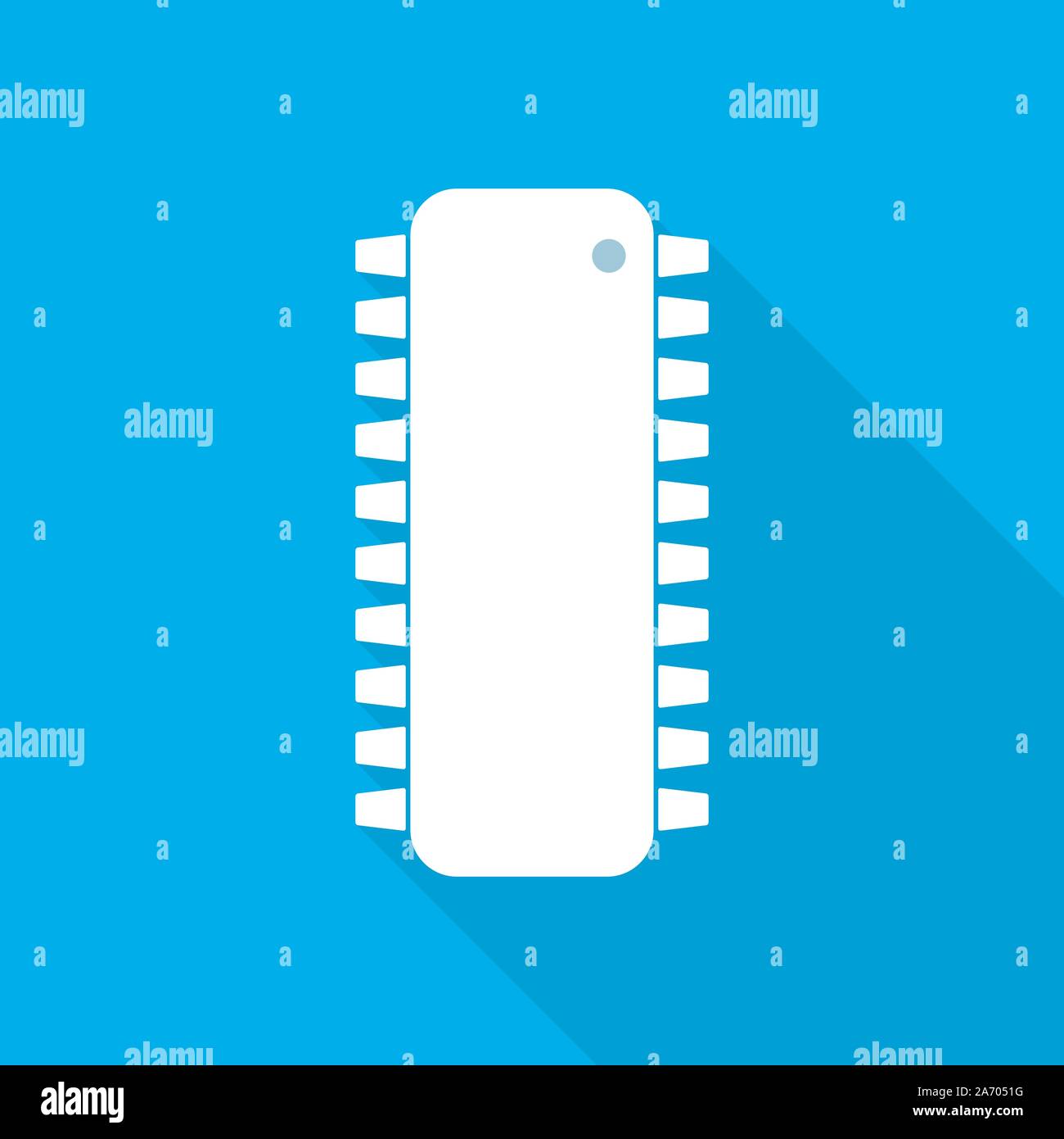 White chip icon in flat design. Simple microchip with long shadow on ...