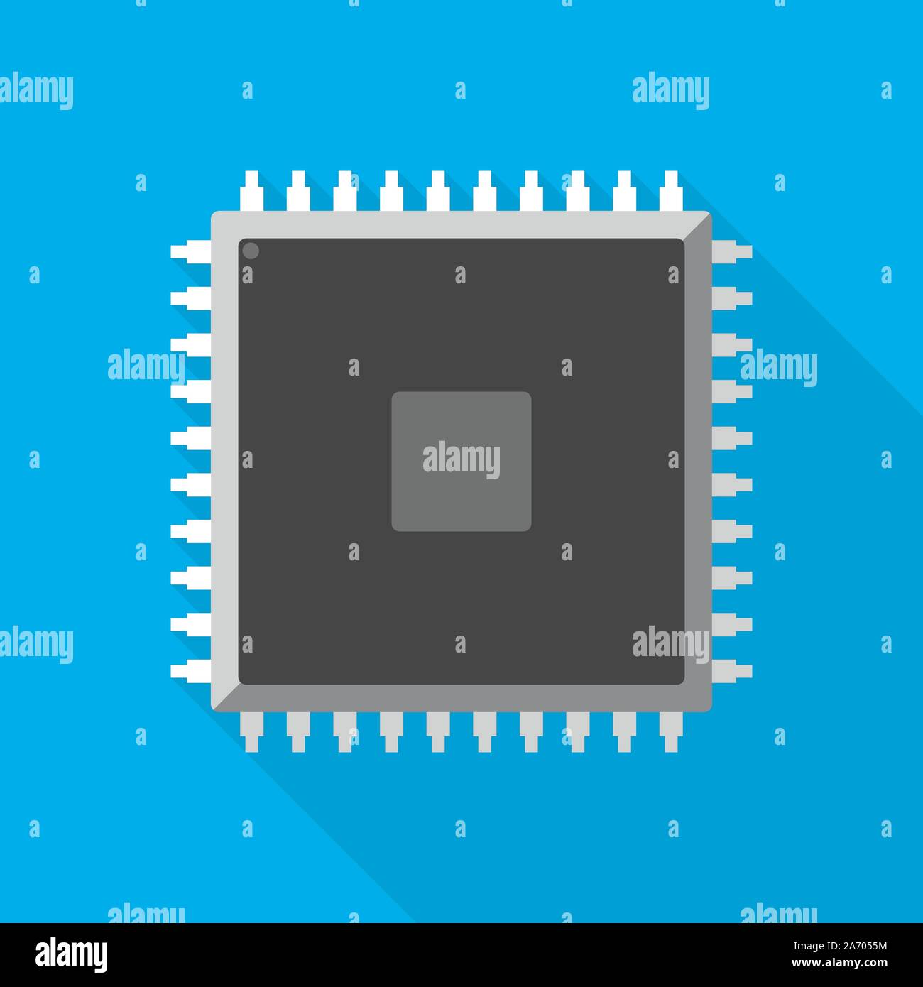 Chip icon in flat design. Simple microchip with long shadow on blue ...