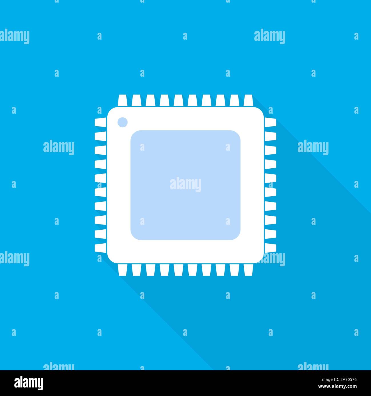 White chip icon in flat design. Simple microchip with long shadow on ...