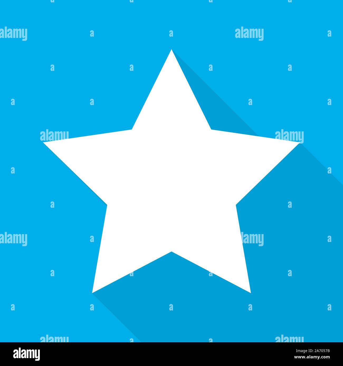 White star icon in flat design. Star on blue background with long ...