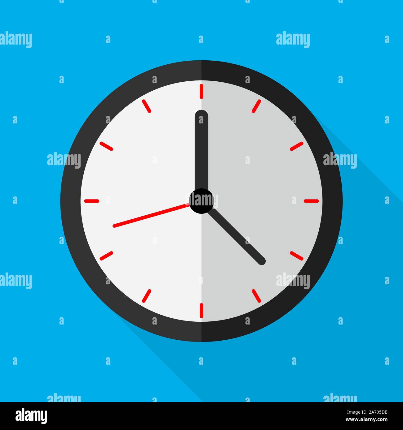 Clock icon in flat design. Vector illustration. Gray clock icon with ...