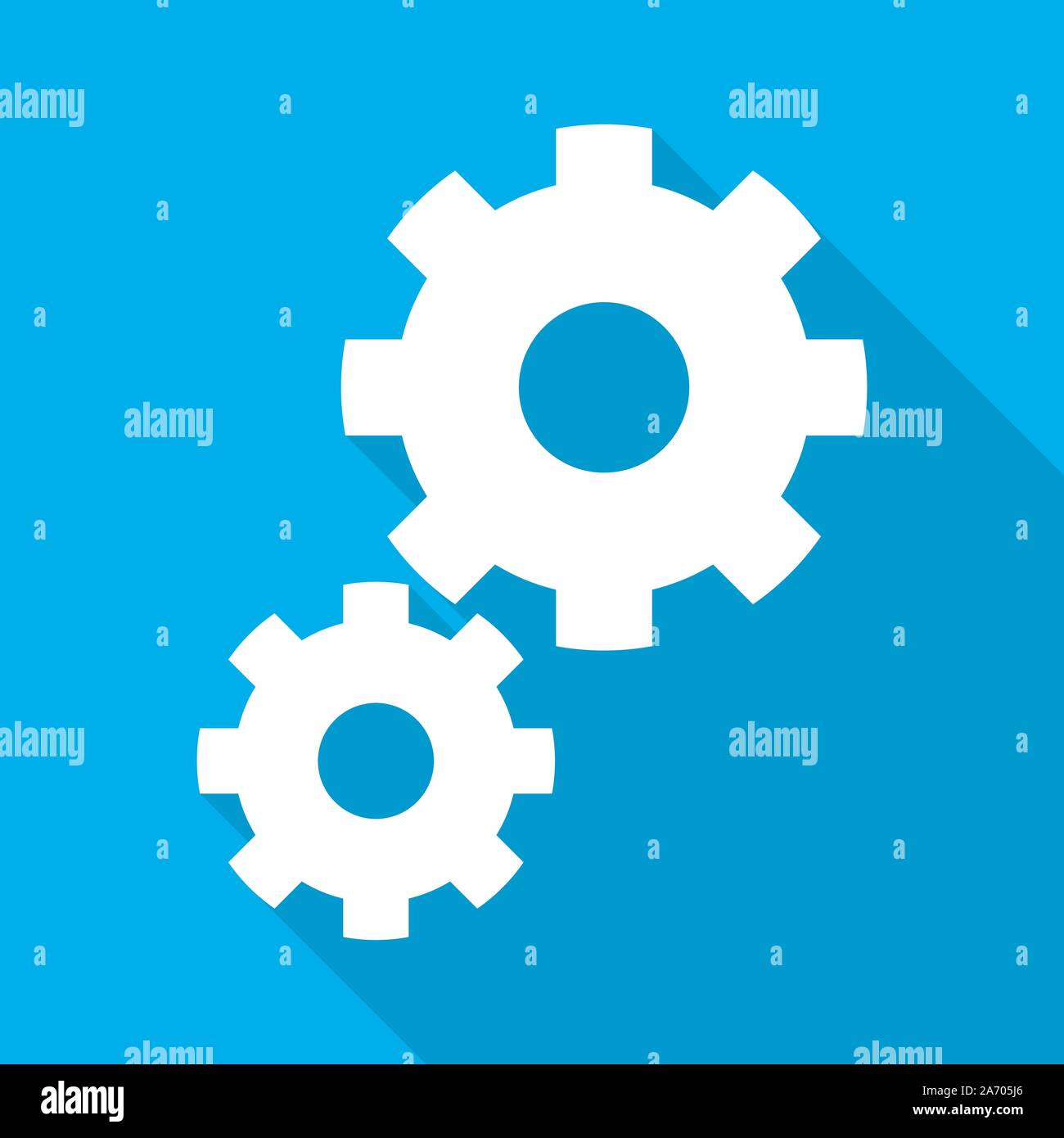 Setting icon. White setting icon with long shadow on blue background. Vector illustration Stock ...