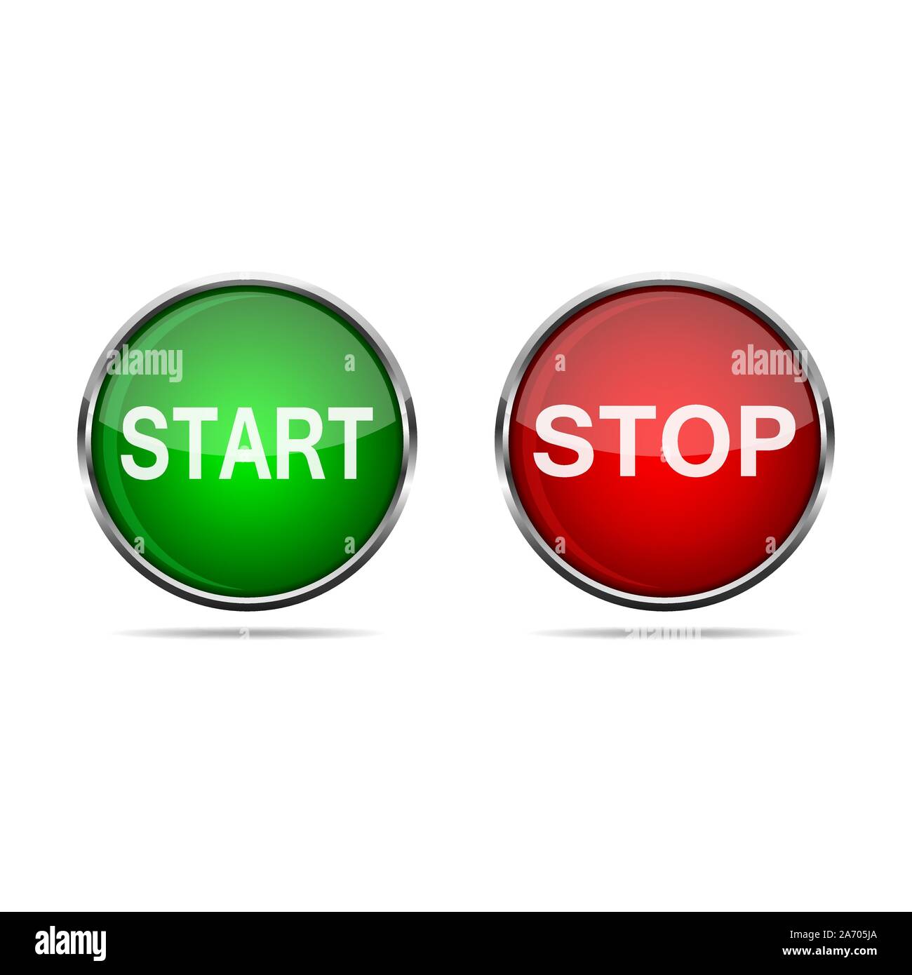 3D START and STOP round buttons on white background. Vector ...