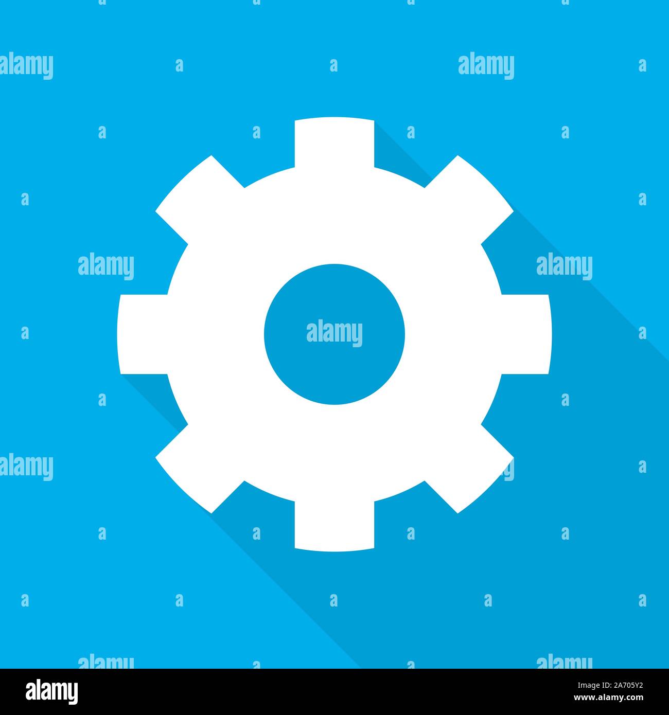 Setting icon. White setting icon with long shadow on blue background ...
