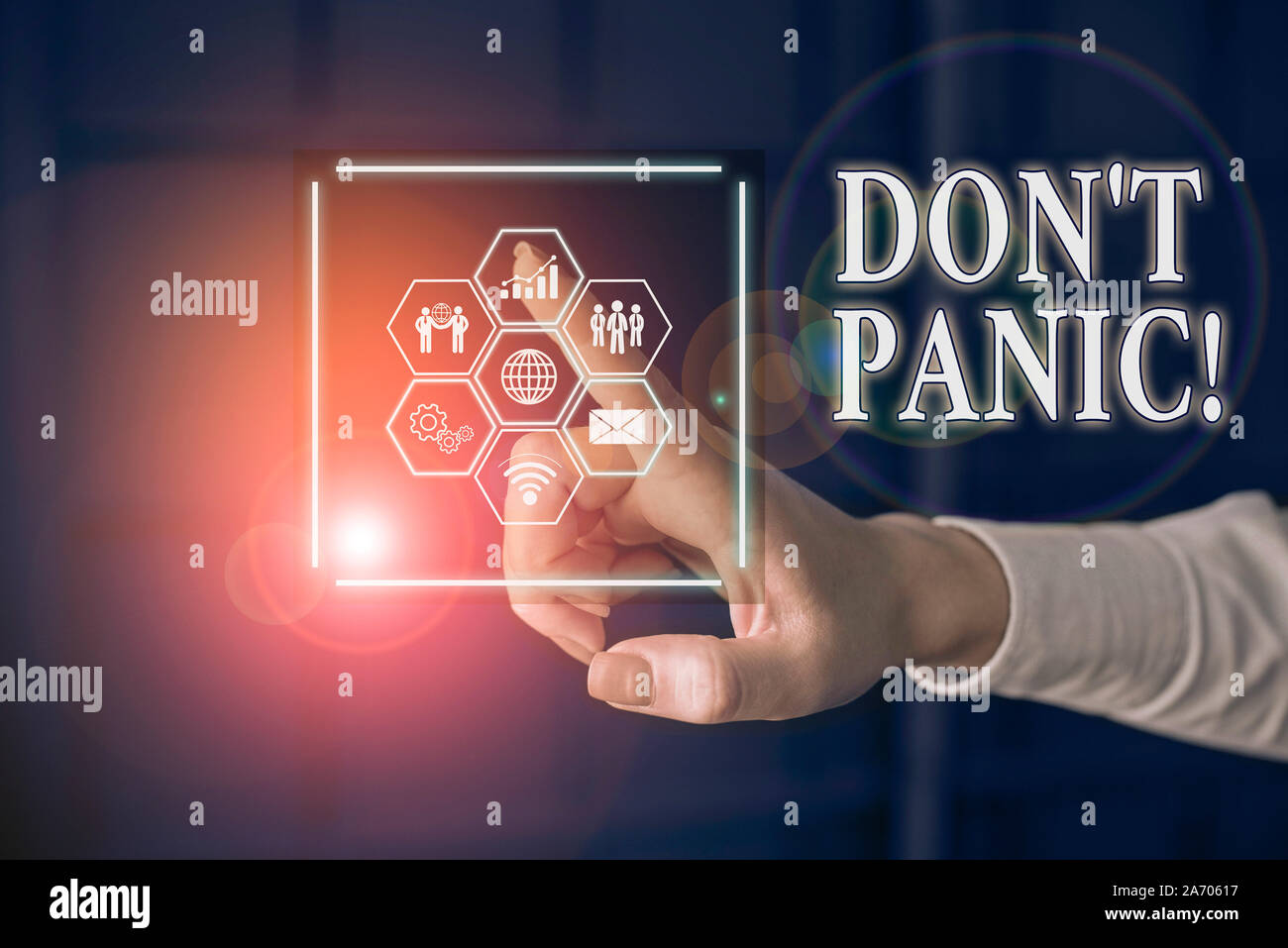 Word writing text Don T Panic. Business photo showcasing suddenly feel ...