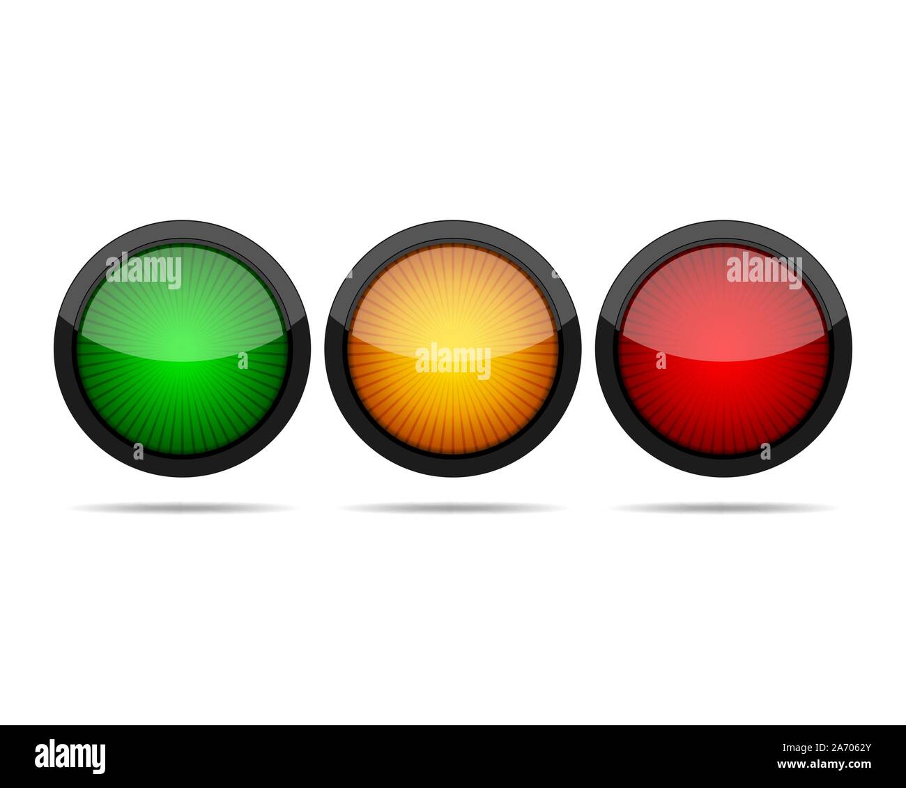 Green, yellow and red round buttons, with a black frame. Vector ...