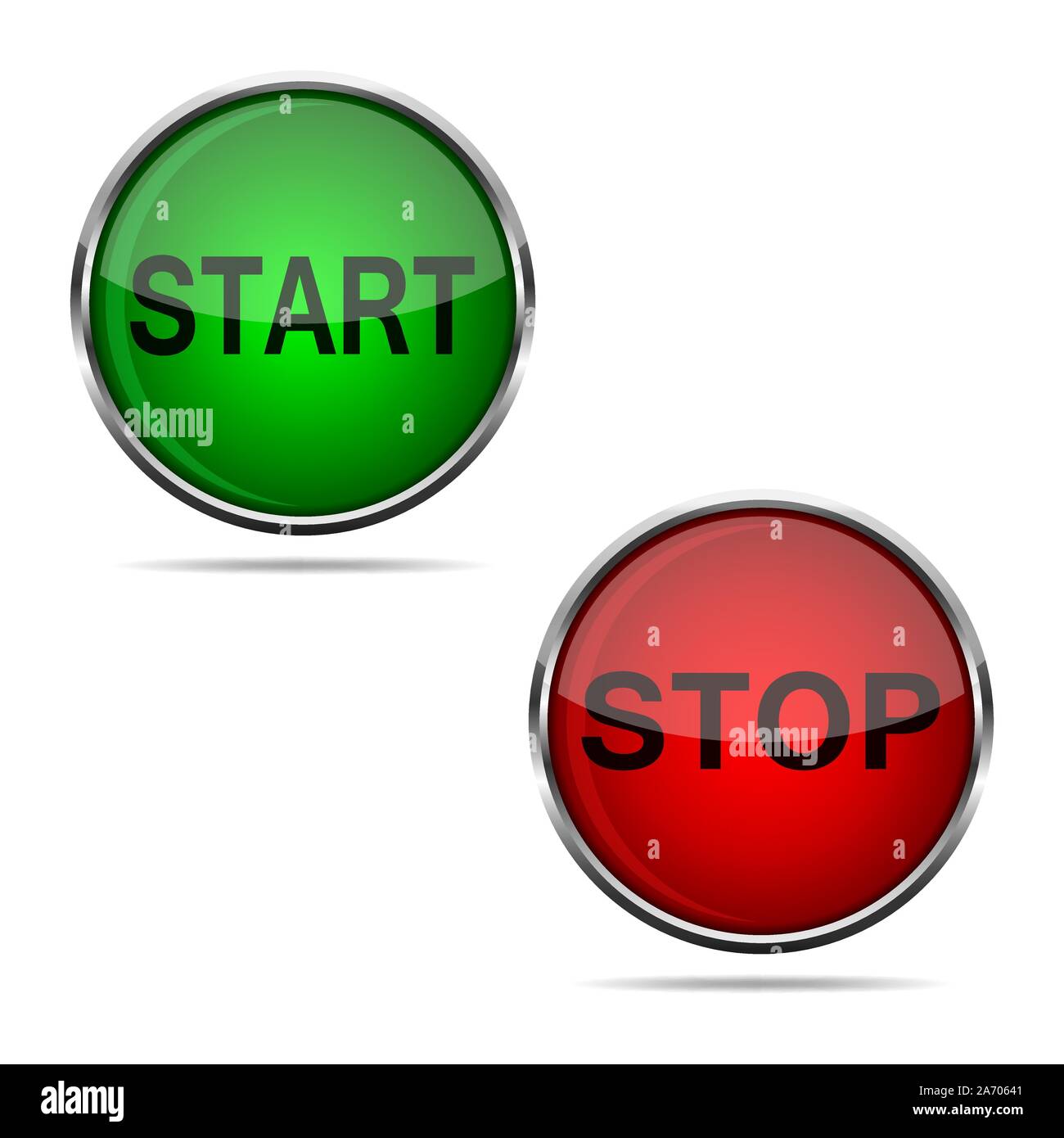 3D START and STOP round buttons on white background. Vector ...