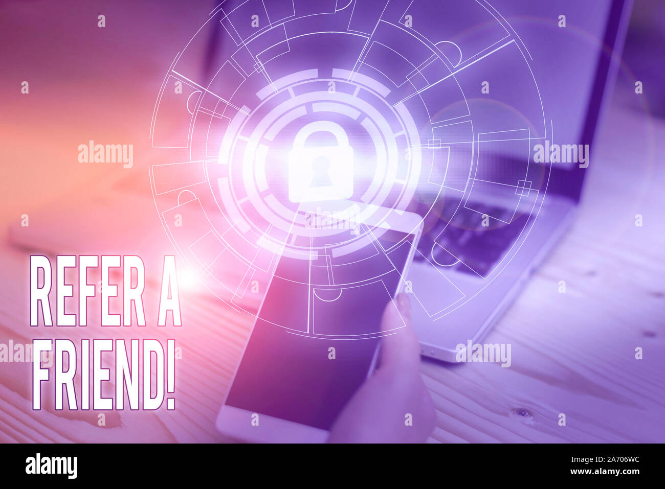 Text sign showing Refer A Friend. Business photo text direct someone to ...