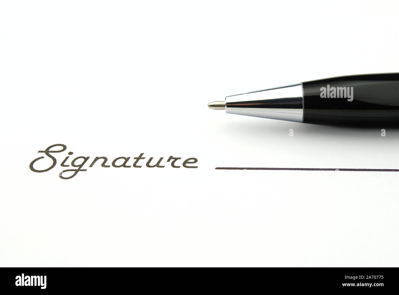 black ballpoint pen and place for the signature Stock Photo - Alamy