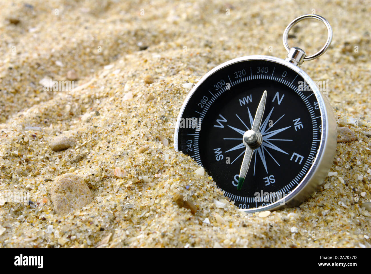 The compass showing a direction, lies on sea sand Stock Photo - Alamy