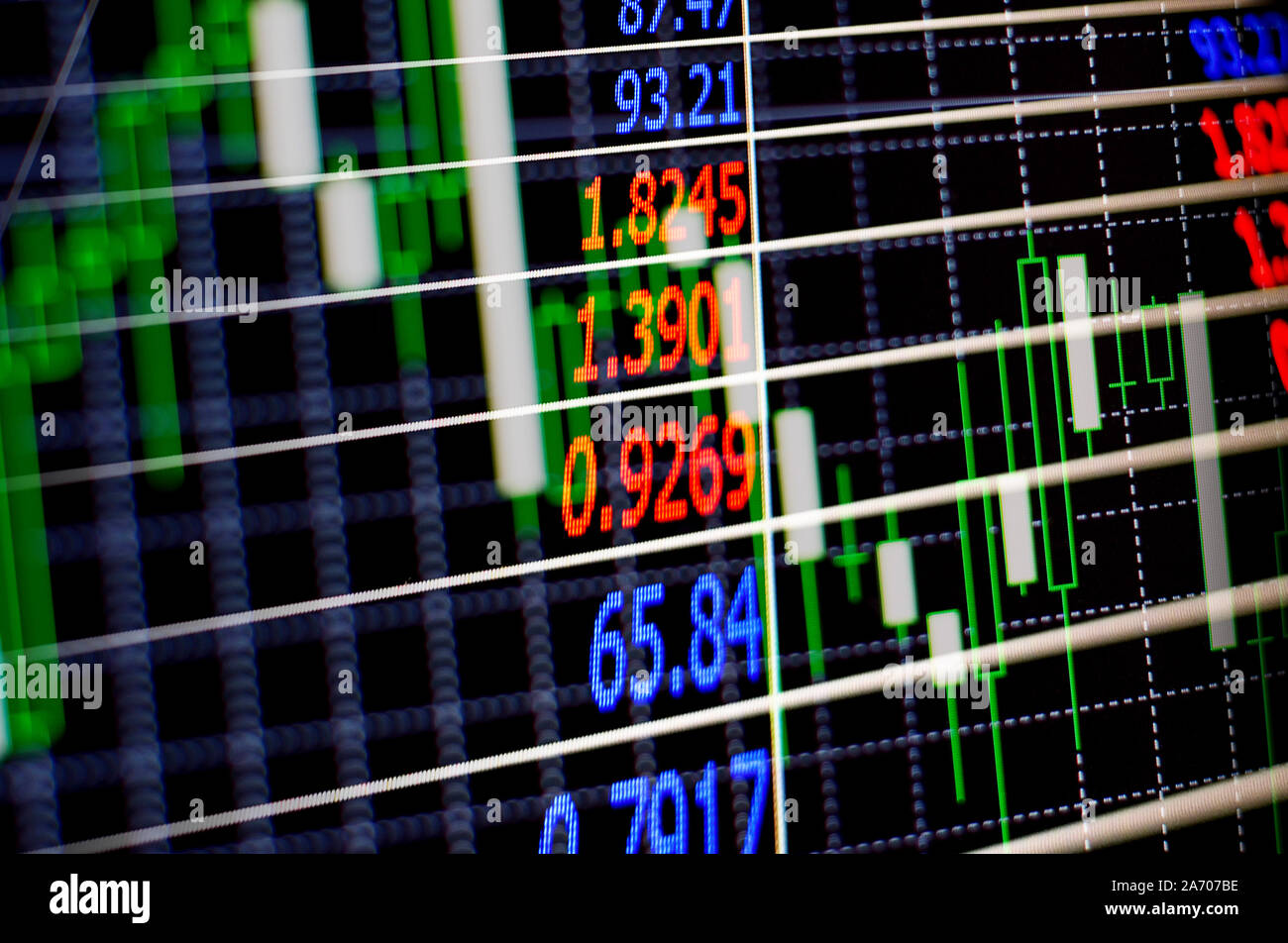 Electronic digital interface at a stock exchange or bourse showing the ...