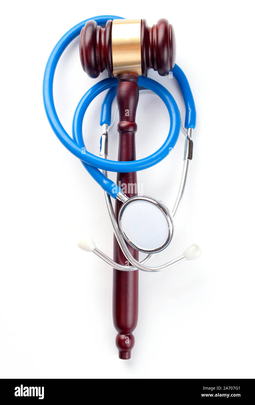 brown gavel and a medical stethoscope on white background Stock Photo ...
