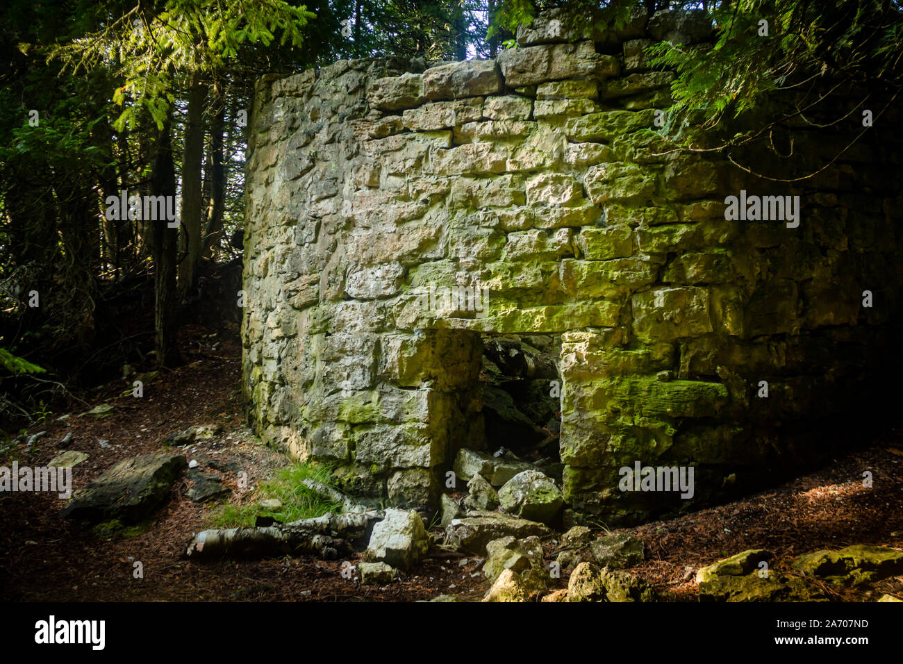 Historic kiln ruins in the forest at Toft Point in Door County ...