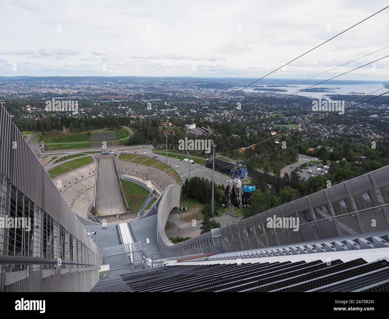 Panorama of european Oslo town seen from ski jump in Holmenkollen ...