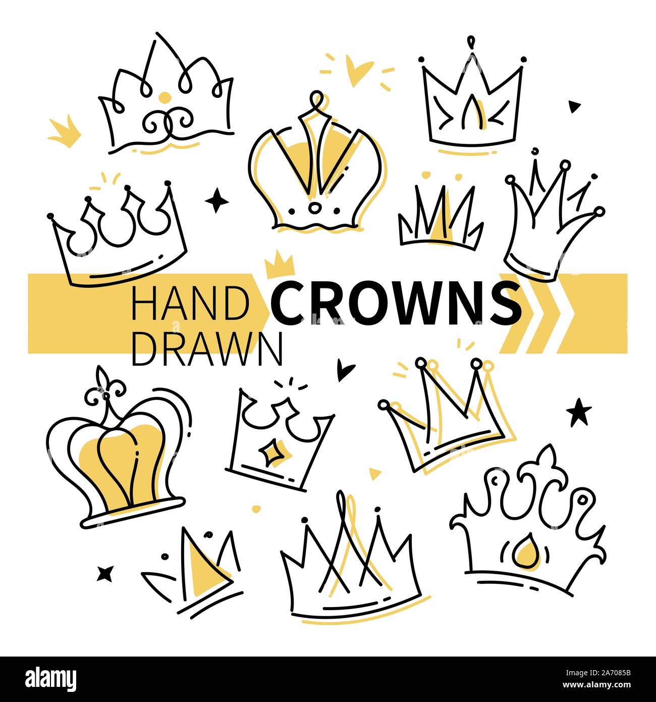 Hand drawn crowns collection - set of vector elements Stock Vector ...