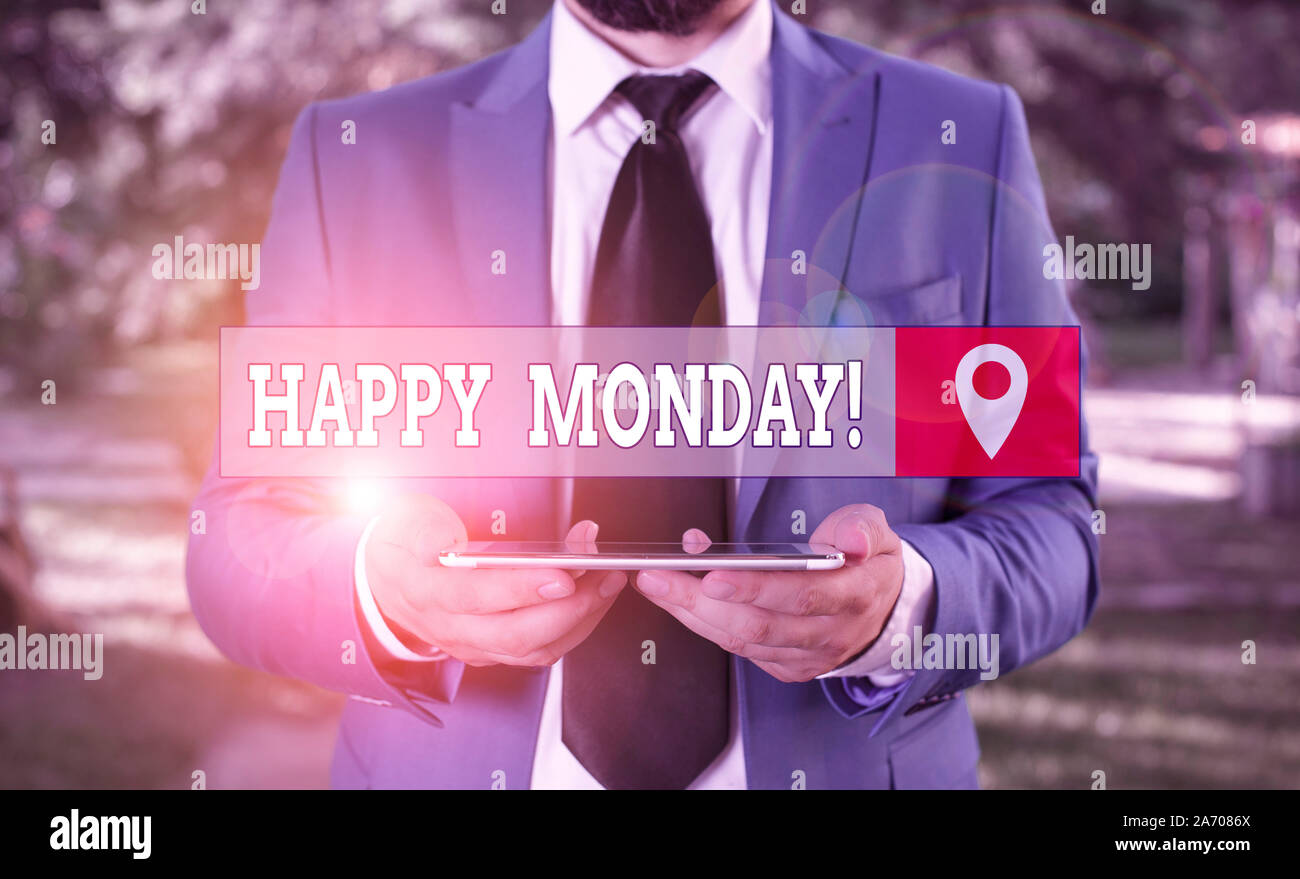 Writing note showing Happy Monday. Business concept for telling that ...