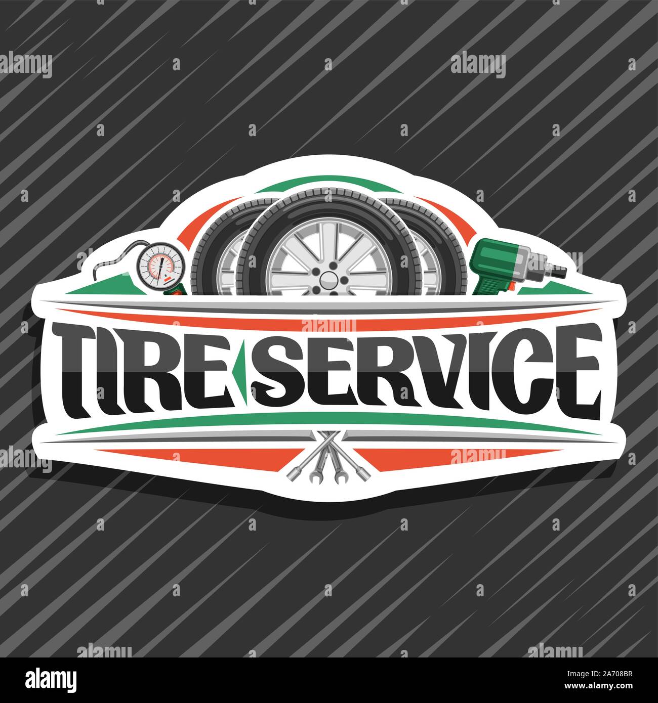 Vector logo for Tire Service, white signboard with 3 tires on alloy ...