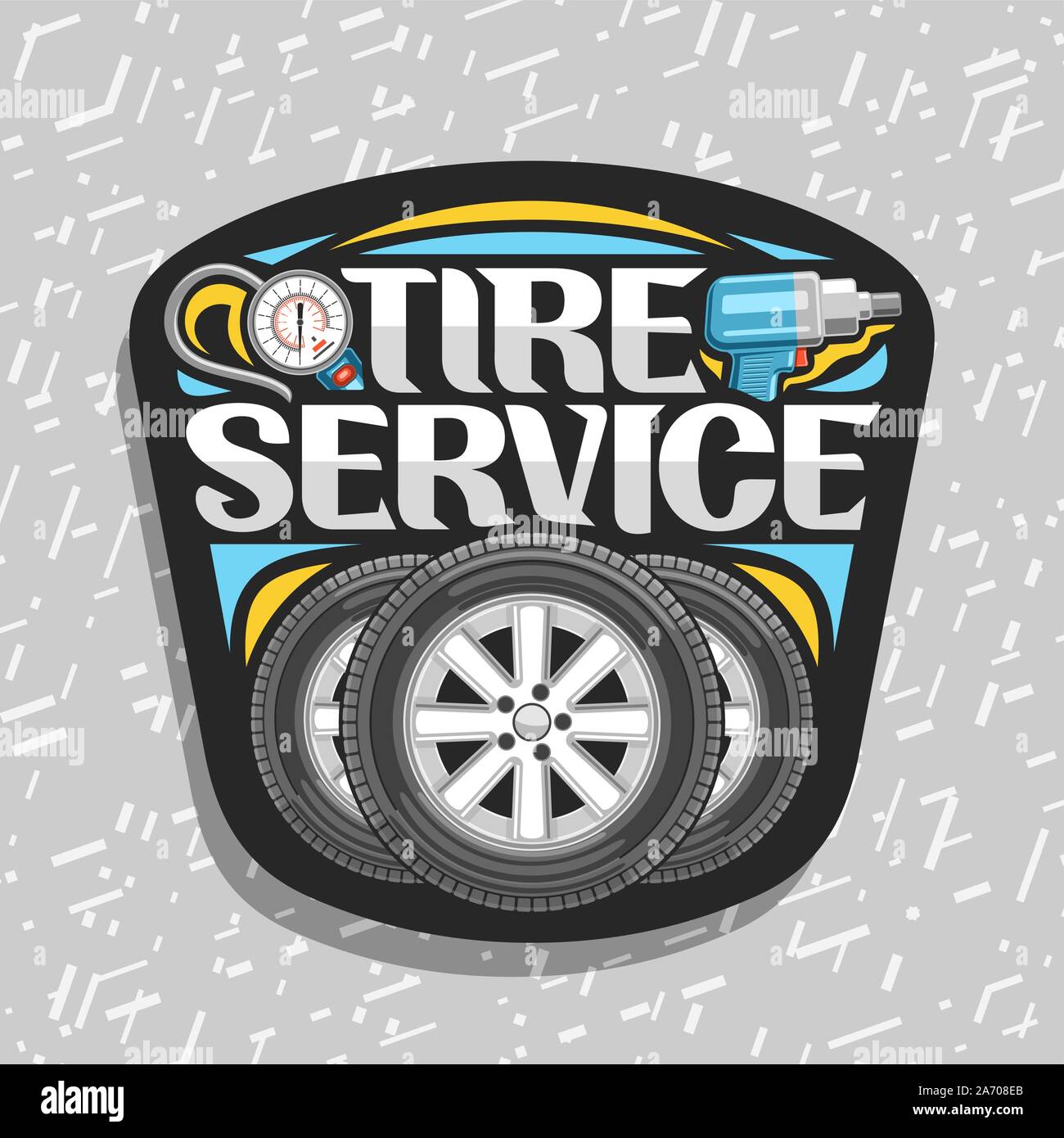 Vector logo for Tire Service, black signboard with 3 tires on alloy ...