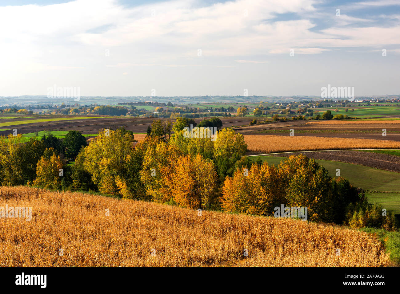 Rolling Hills in Polish Coutryside with Farm Fields at Fall Season ...
